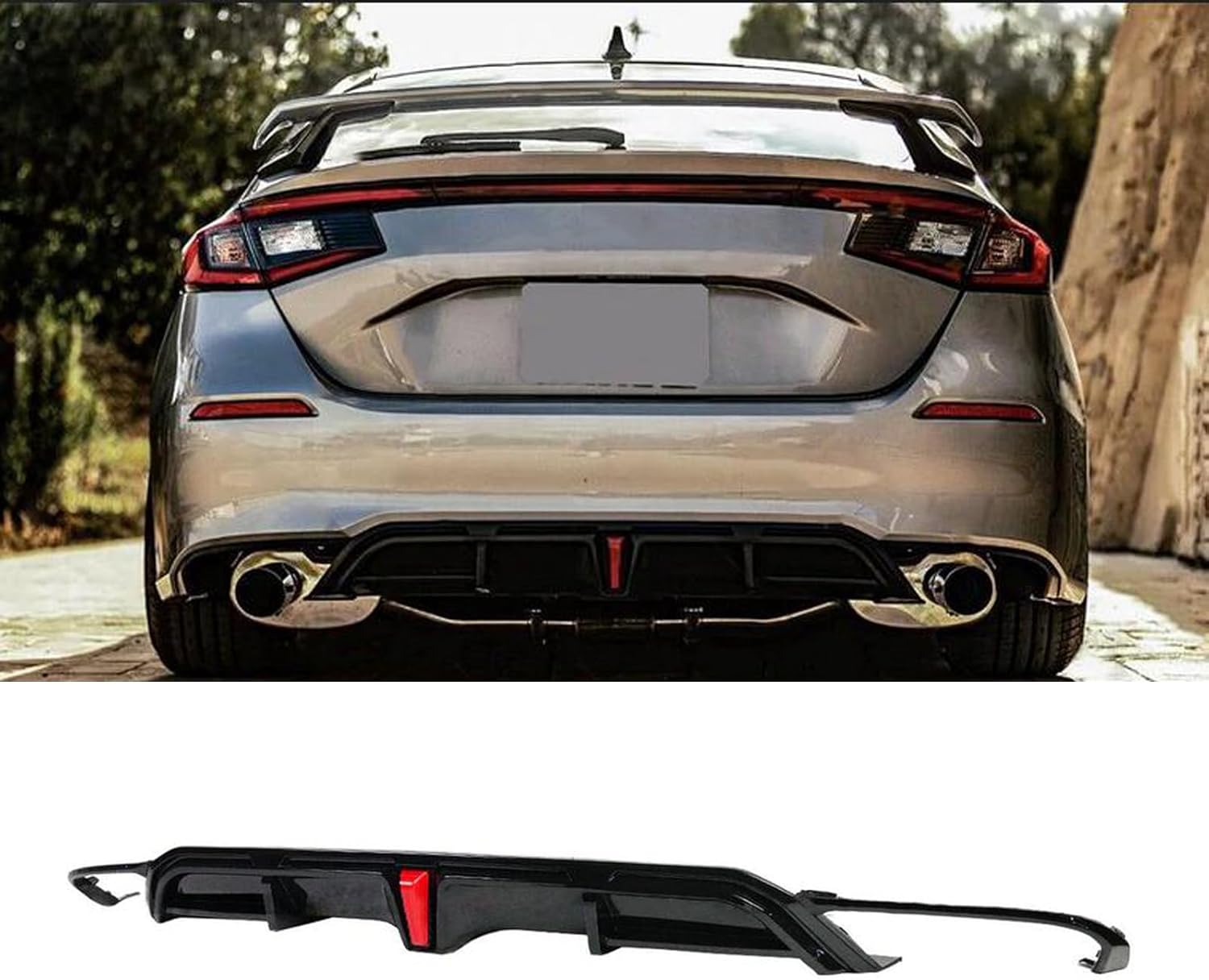 Amazon.com: NINTE Rear Bumper Diffuser for 11th Honda Civic Hatchback 2022 2023 2024 2025 Rear ...