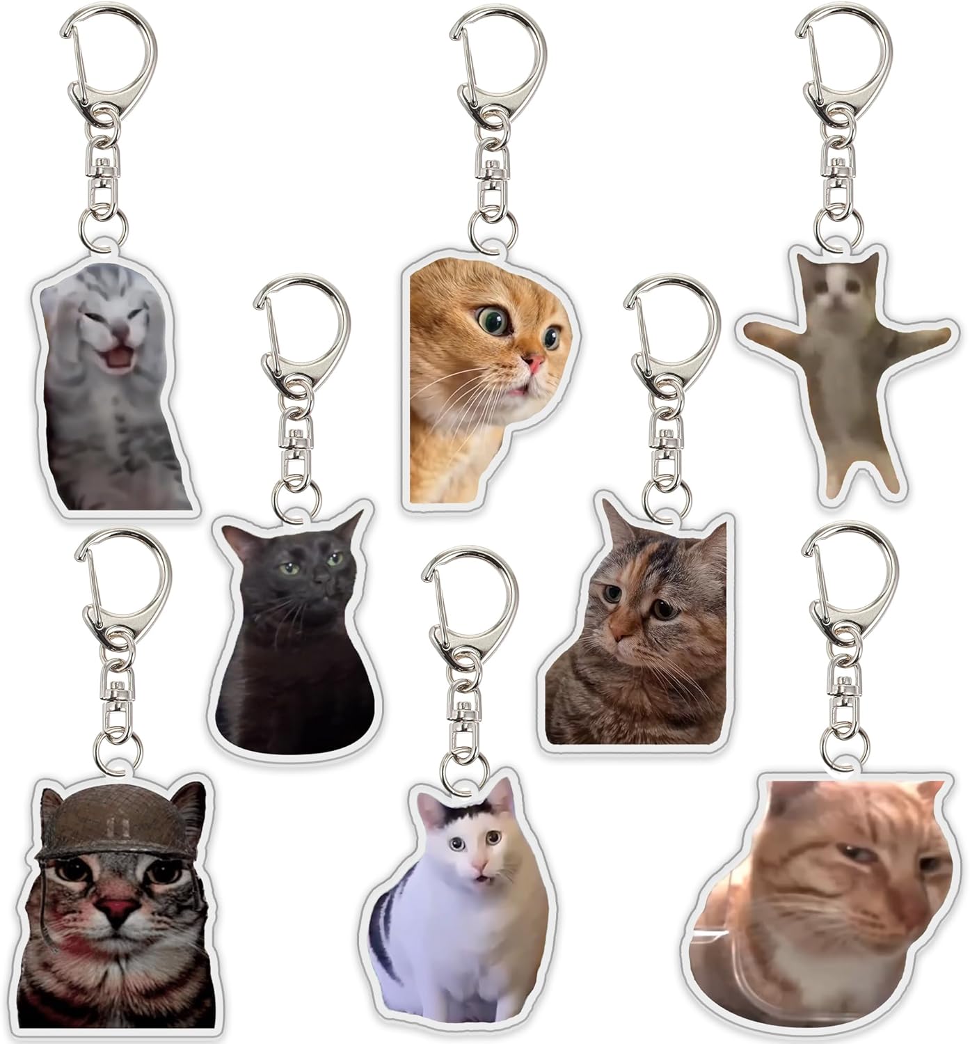 Ohjijinn 8Pcs Cat Keychain Cute Cat Meme Keychains Two Cats Talking ...