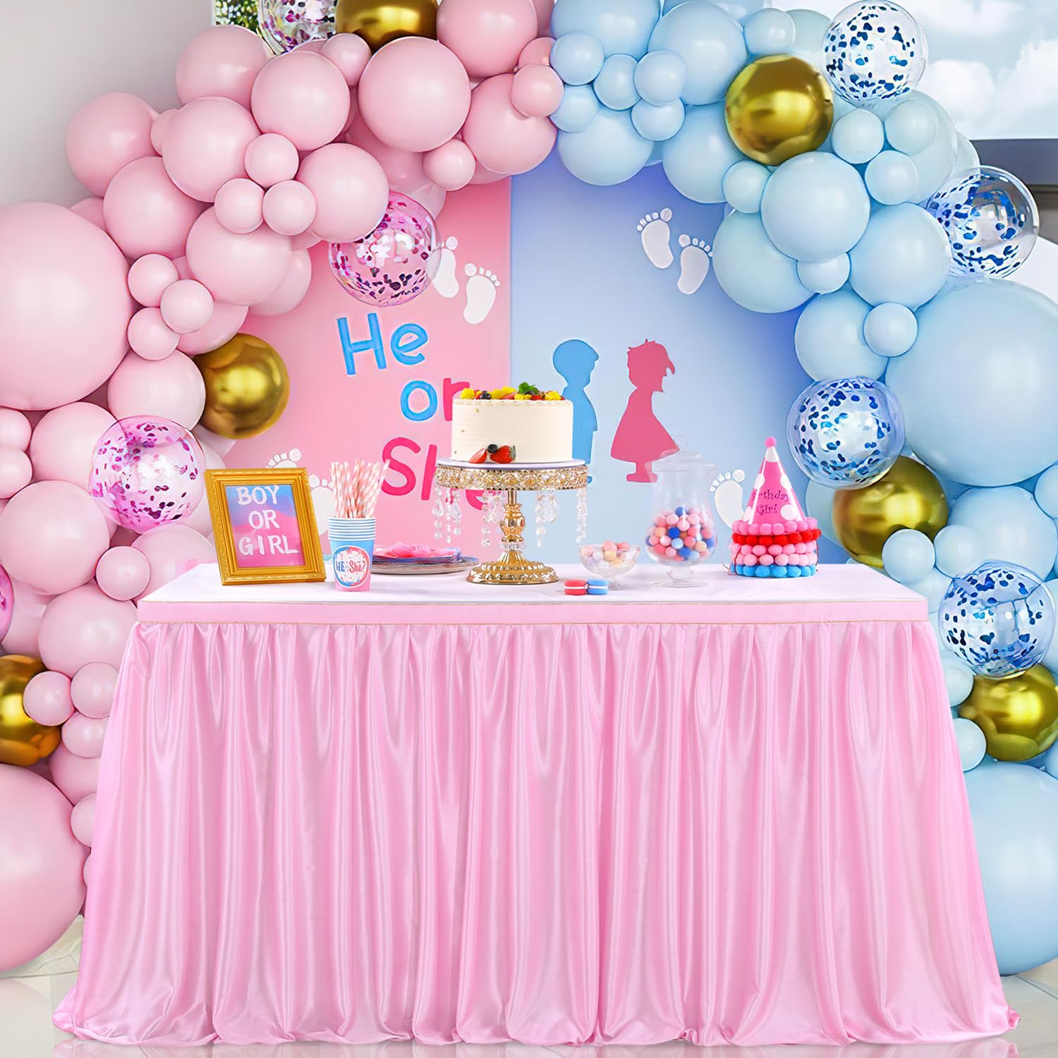 Snapklik.com : Pink Table Skirt 9ft Polyester Table Cloth Cover For ...