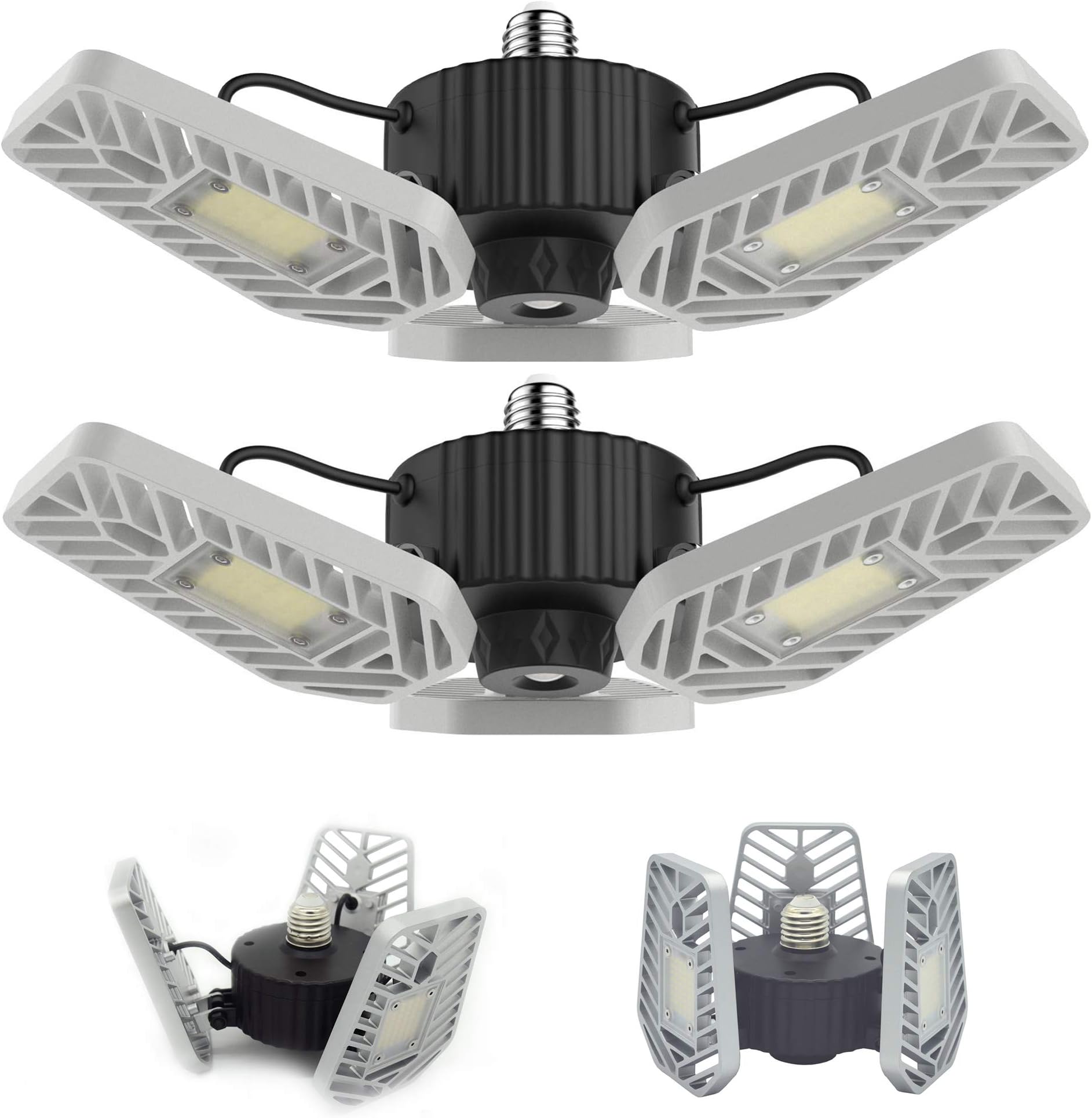 LZHOME 2-Pack LED Garage Lights, 6500Lumens E26/E27 Adjustable ...
