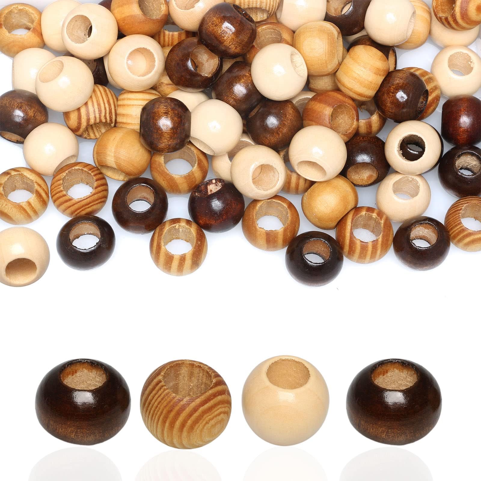 Amazon.com: 150 Pcs Wooden Beads, Large Hole Unfinished Natural Round ...