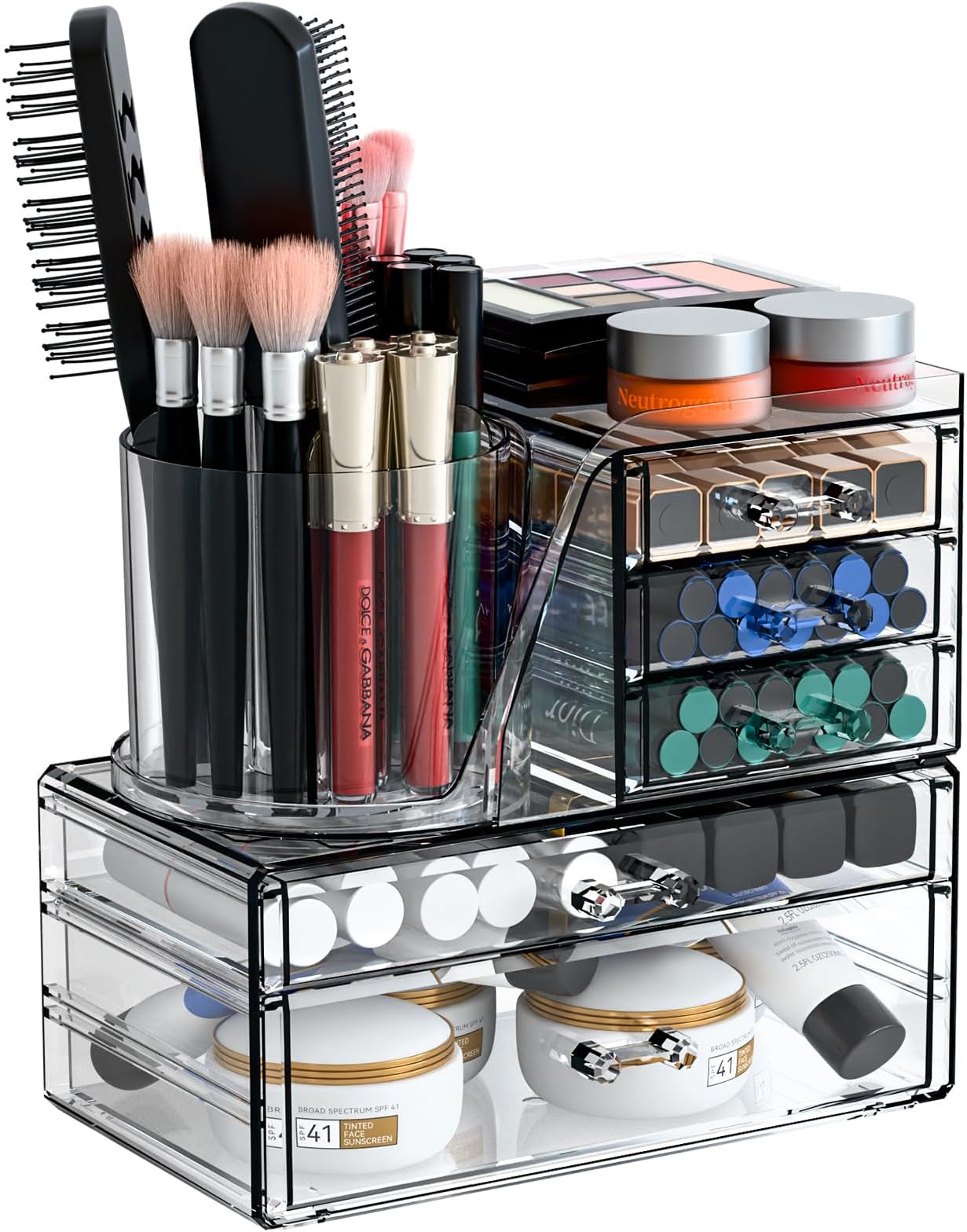 Amazon.com: Rosoenvi Makeup Organizer for Vanity, Stackable Cosmetics ...
