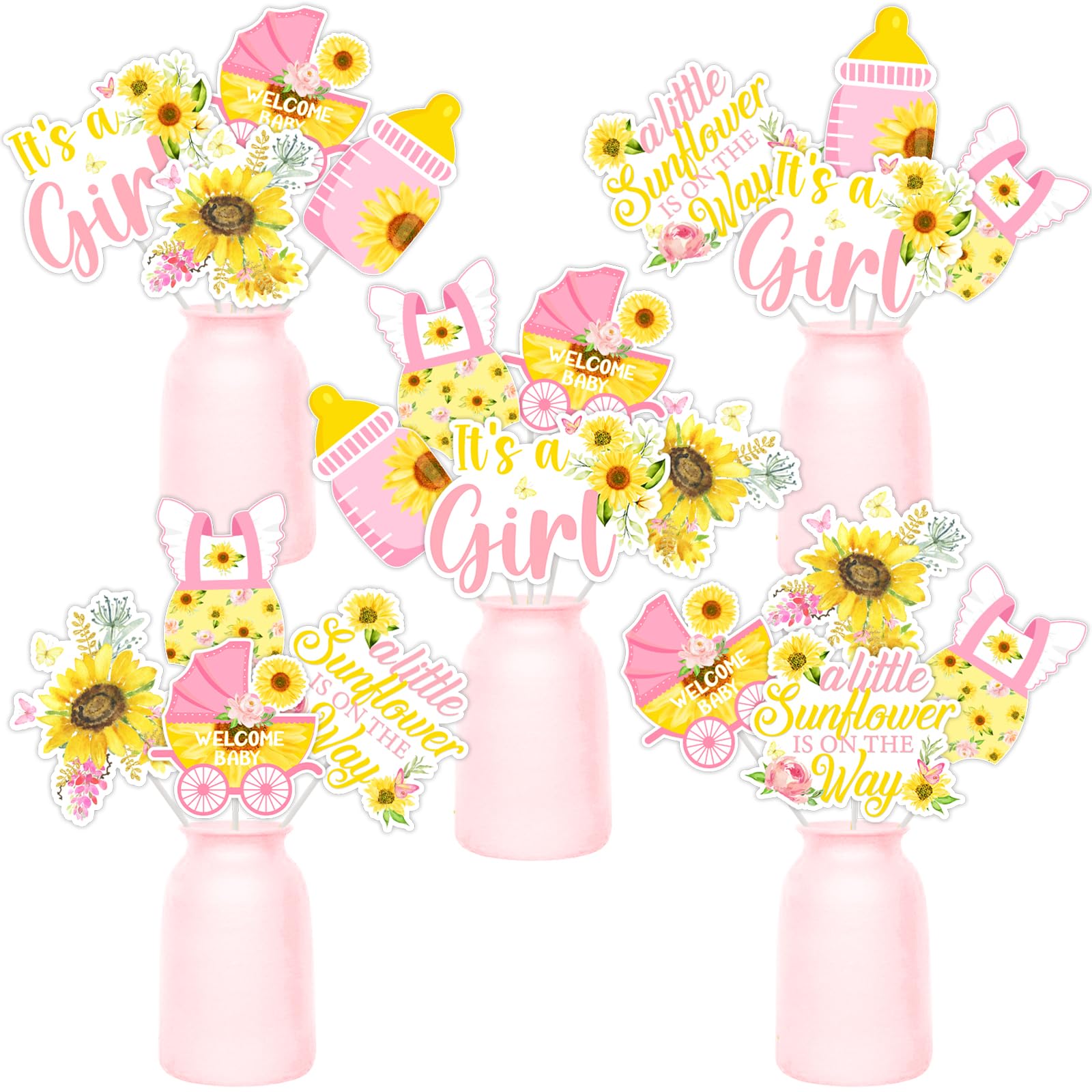 Amazon.com: JOYMEMO 24 Pieces Sunflower Baby Shower Centerpiece Sticks ...