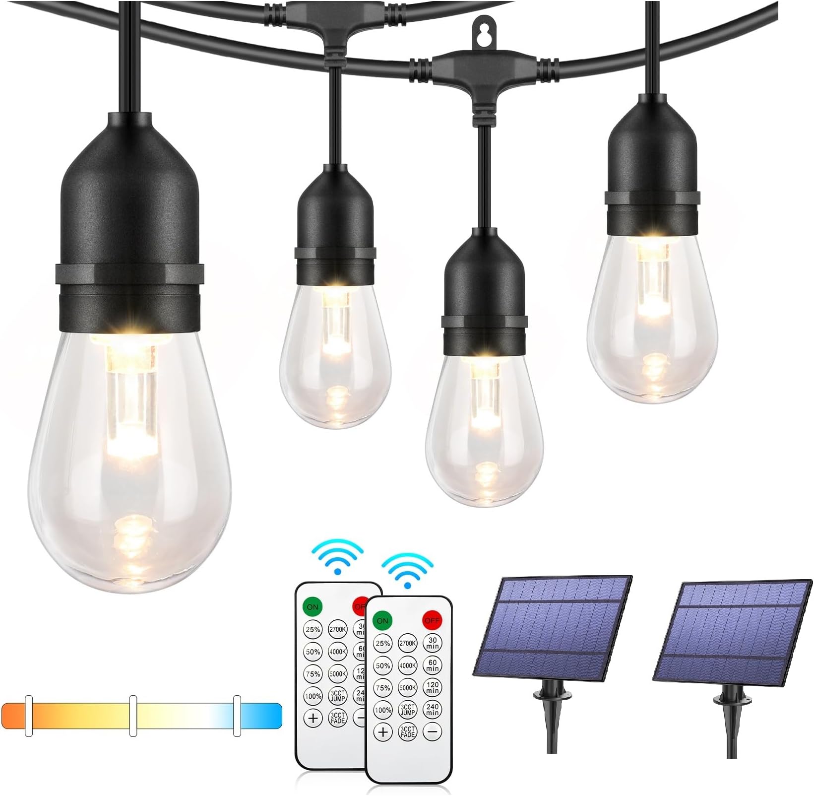 Mlambert 3-Color in 1 Dimmable Solar String Lights Outdoor Bundle with ...