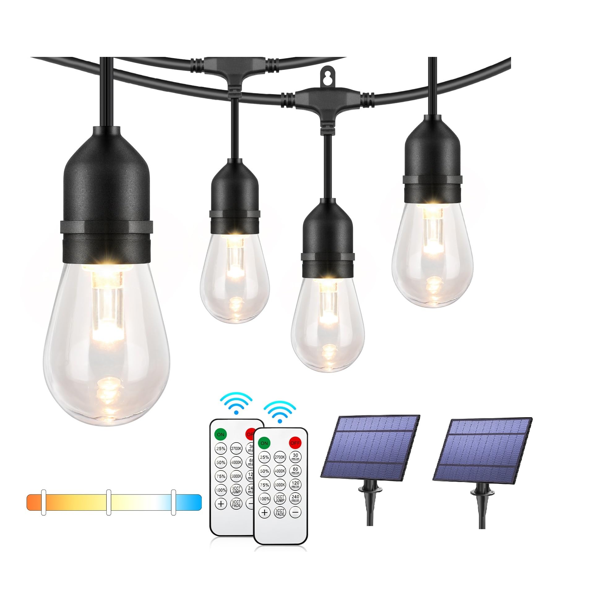 Mlambert 3-Color in 1 Dimmable Solar String Lights Outdoor Bundle with ...