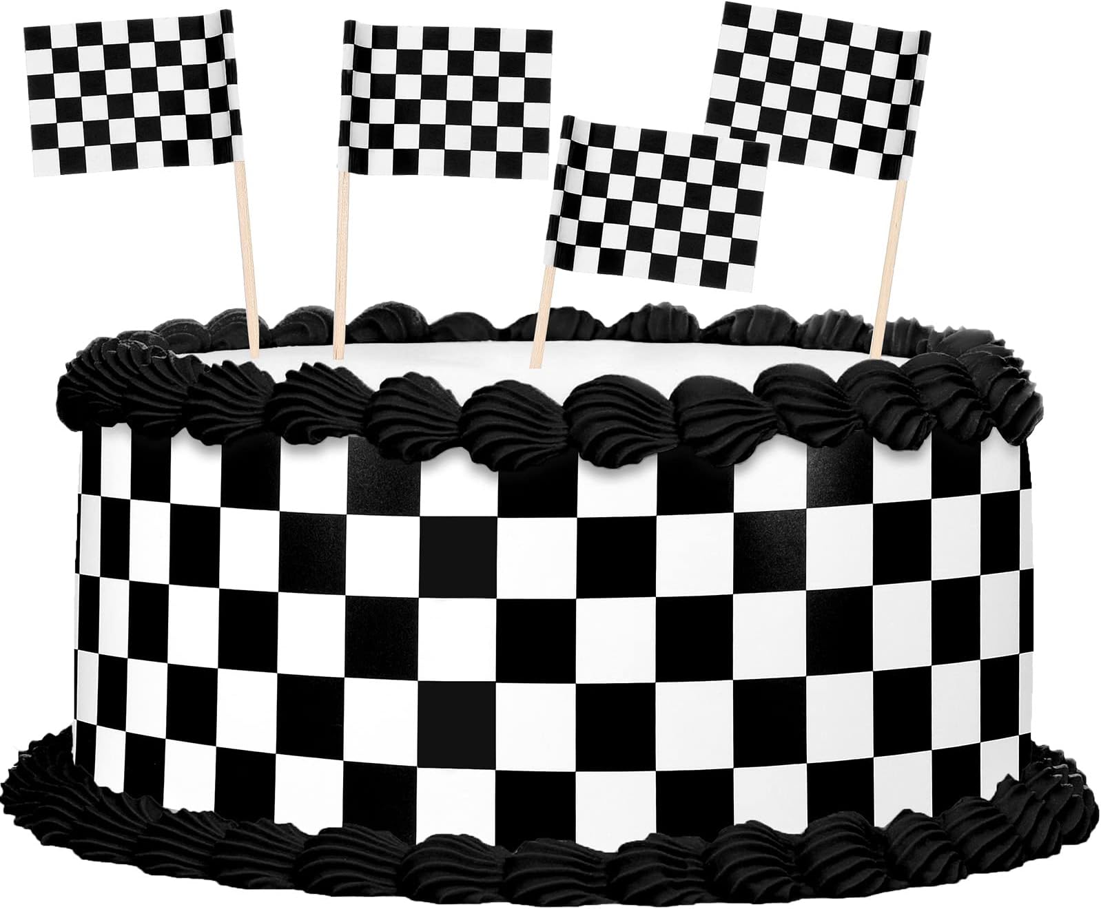 Amazon.com: 32 Pieces Racing Cake Borders Black and White Checks Flag ...