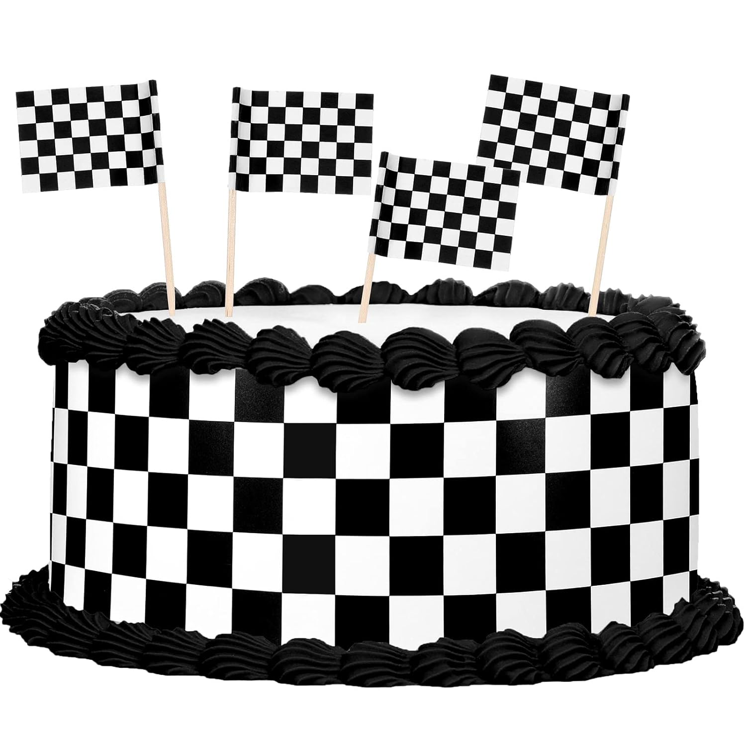 Amazon.com: 32 Pieces Racing Cake Borders Black and White Checks Flag ...