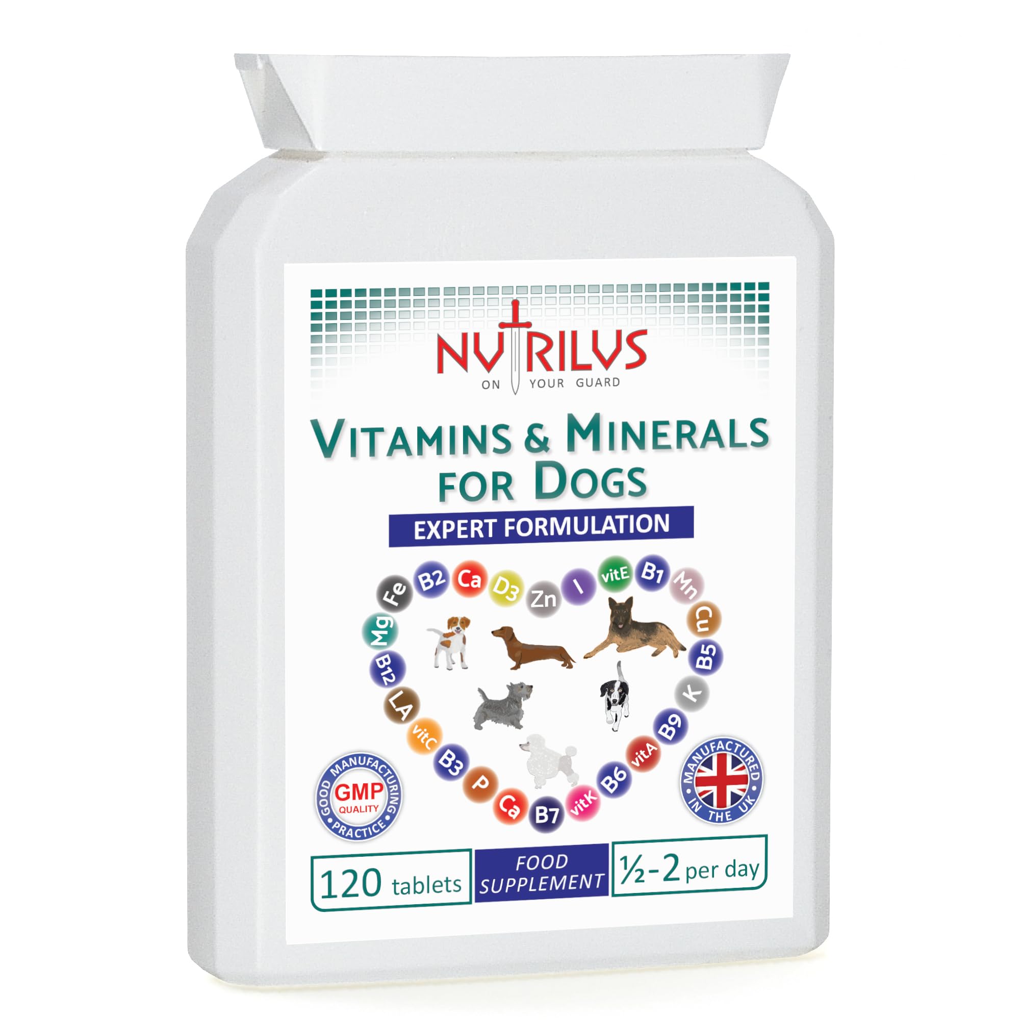 Vitamins and Minerals for Dogs - 120 Chewable Chicken Flavour Tablets ...