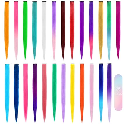Amazon.com : 25 PCS Colored Hair Extensions, LADYAMZ Colorful Party ...