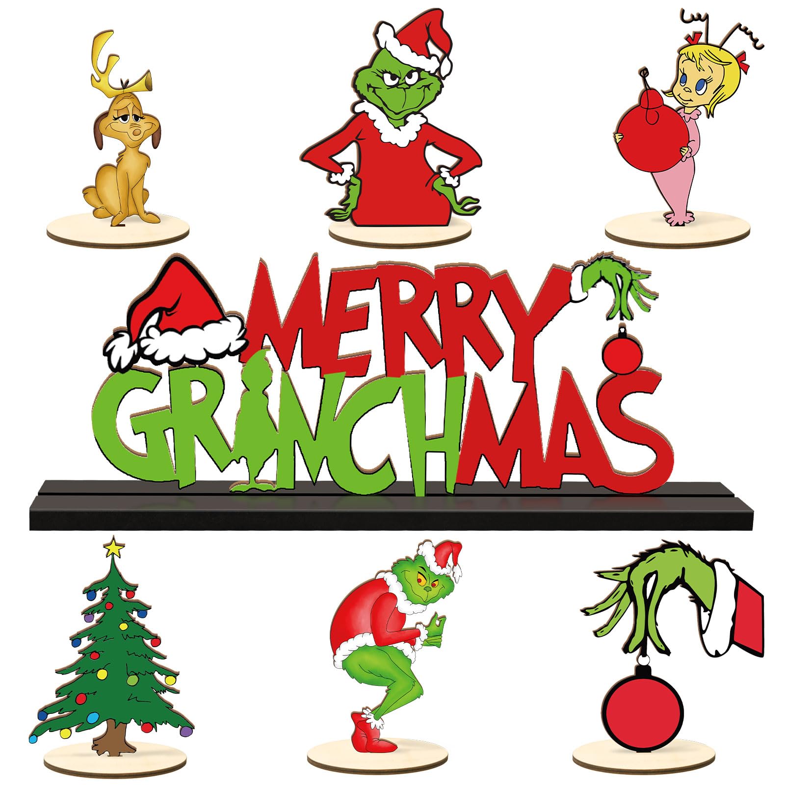 Amazon.com: 7 Pieces Christmas Table Decorations Signs Christmas Wooden ...