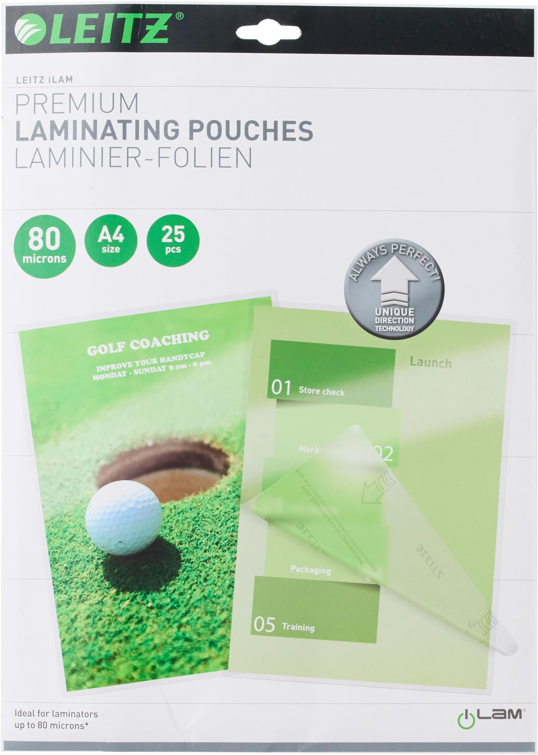 Leitz 74790000 Laminating Pouches Made of 80 Micron Thick Material ...