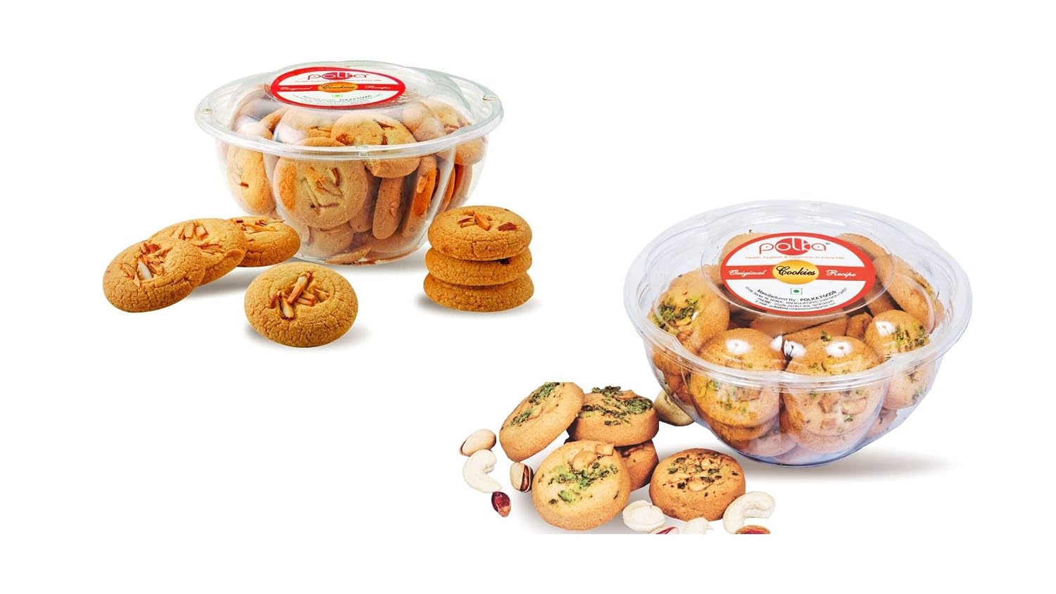 POLKA Pack Of 2,Premium Dry Fruit Cookies Biscuit Bowl,Kaju Pista ...