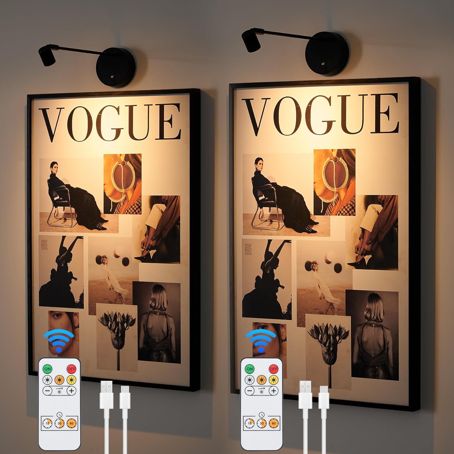 2 Pack Picture Lights for Wall Battery Operated Rechargeable Gallery ...