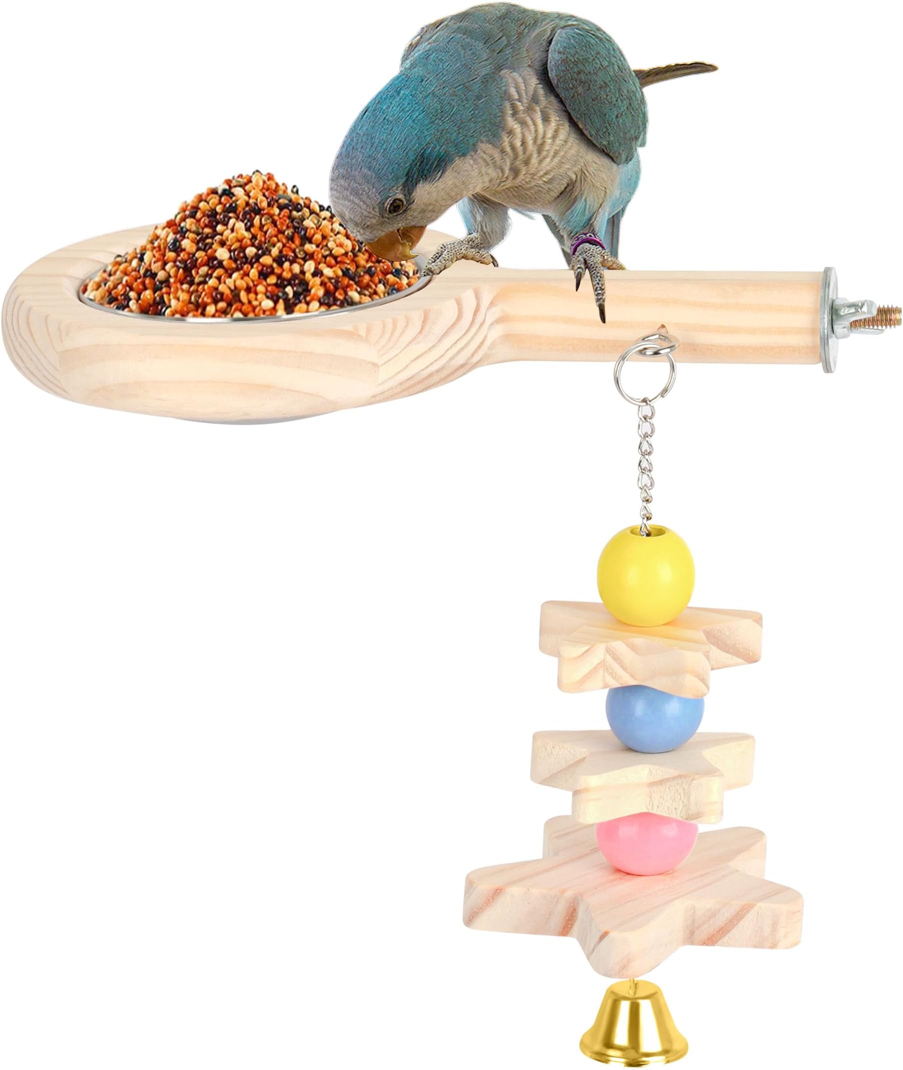 Amazon.com : Bird Perch with Feeding Cup, Parrot Wood Perch Stand, Bird ...