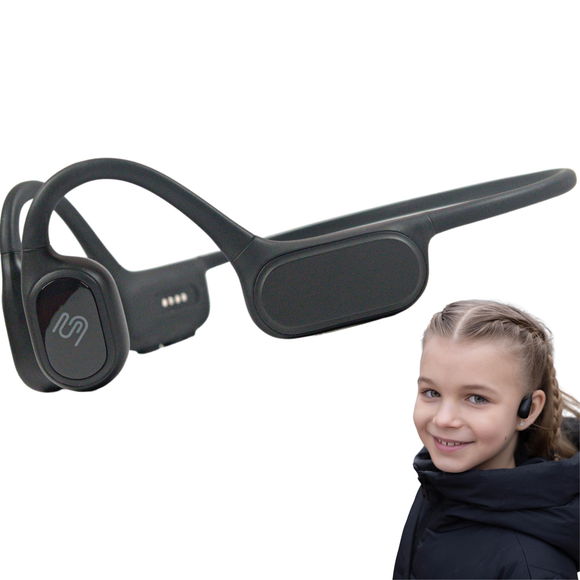 Amazon.com: FlowMotion Versa Kids Open-Ear Black Headphones for Kids, Bone Conduction Headphones ...