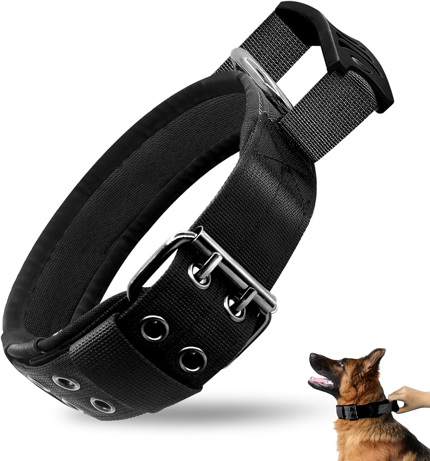 Amazon.com : MEETSTARS Black Tactical Dog Collars with Metal Buckle, 1. ...