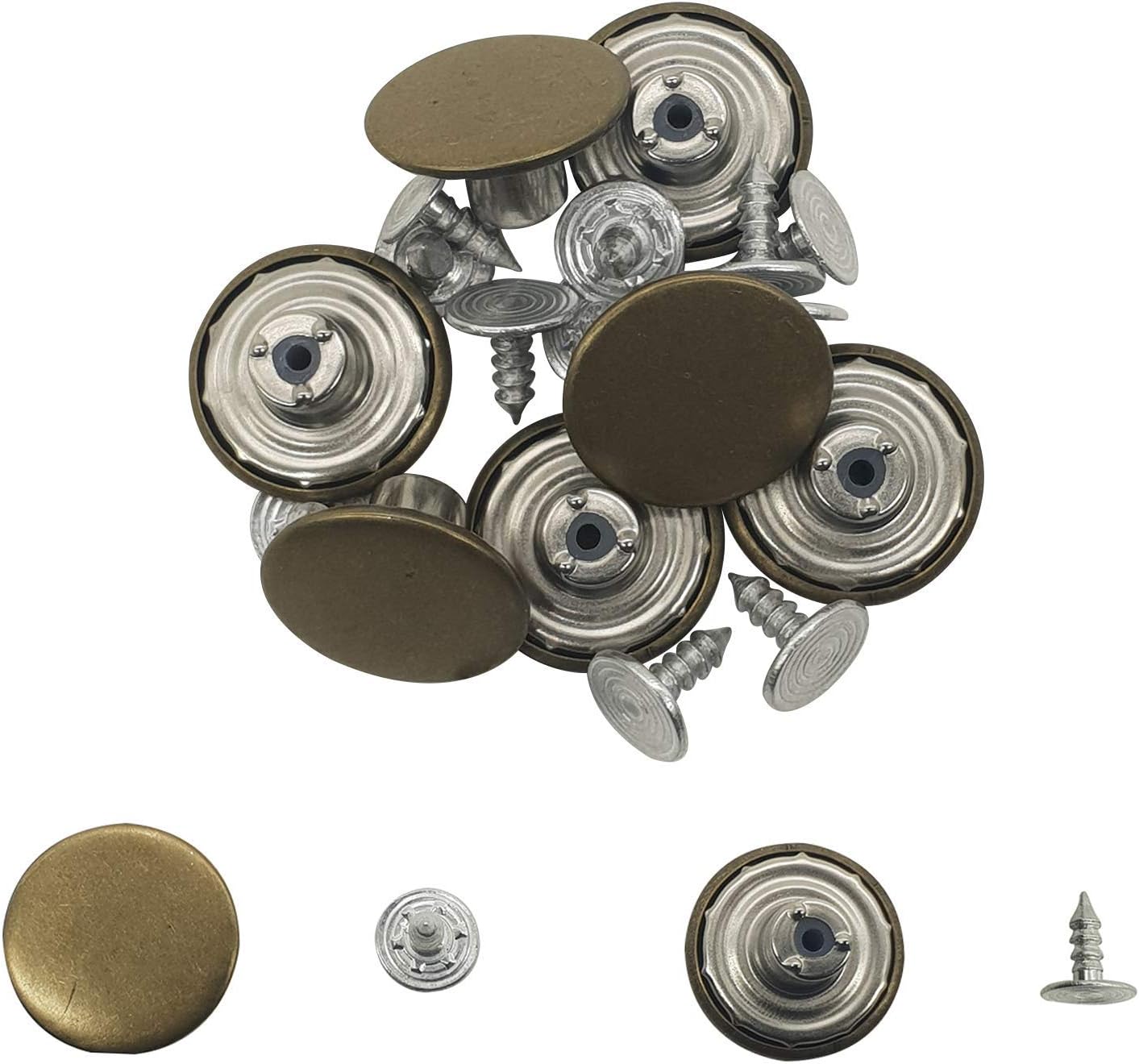 17mm Jeans Buttons No-Sew Metal Tack Buttons Replacement Kit 12 Set ...
