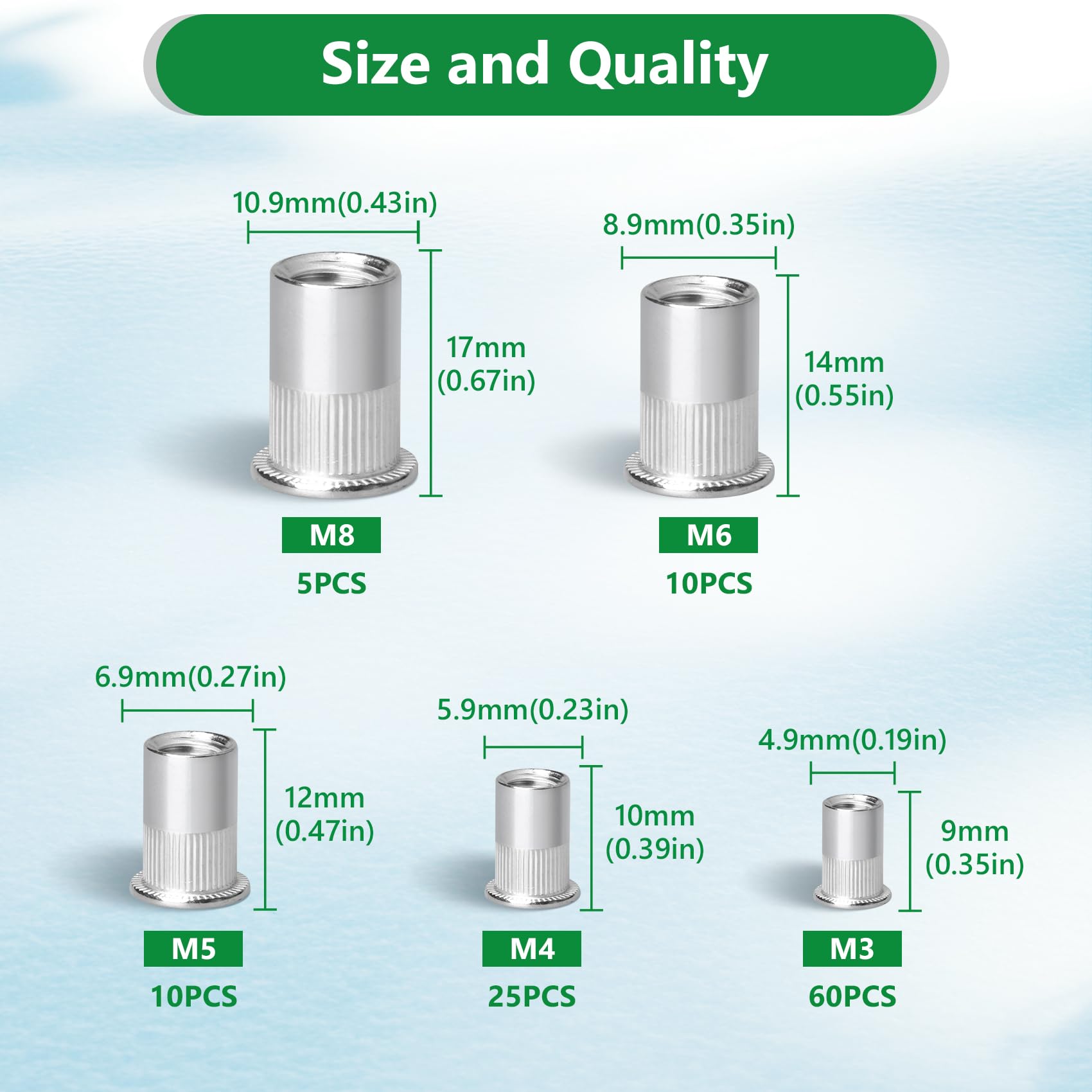 Snapklik.com : Rivet Nuts, 100 Pcs Metric Rivet Nut Kit, Rivet Nuts ...