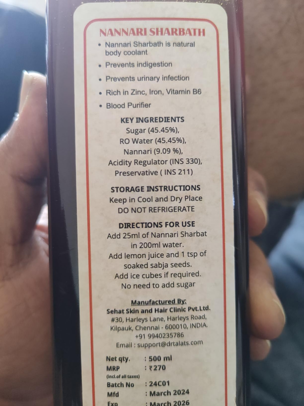 DR. TALAT'S Nannari Sharbath for Natural body coolant and Refreshing ...