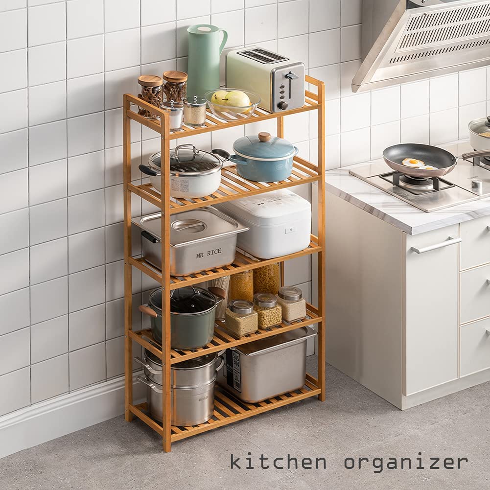 IOTXY Adjustable Multifunctional Shelving Unit - Small 4-Tier Bamboo ...