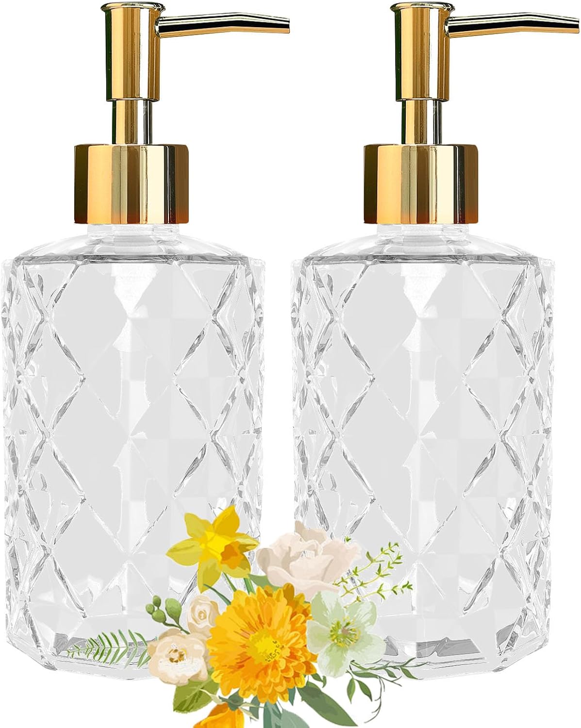 Amazon.com: Soap Dispenser - 2 Pack, Clear Diamond Glass Refillable ...