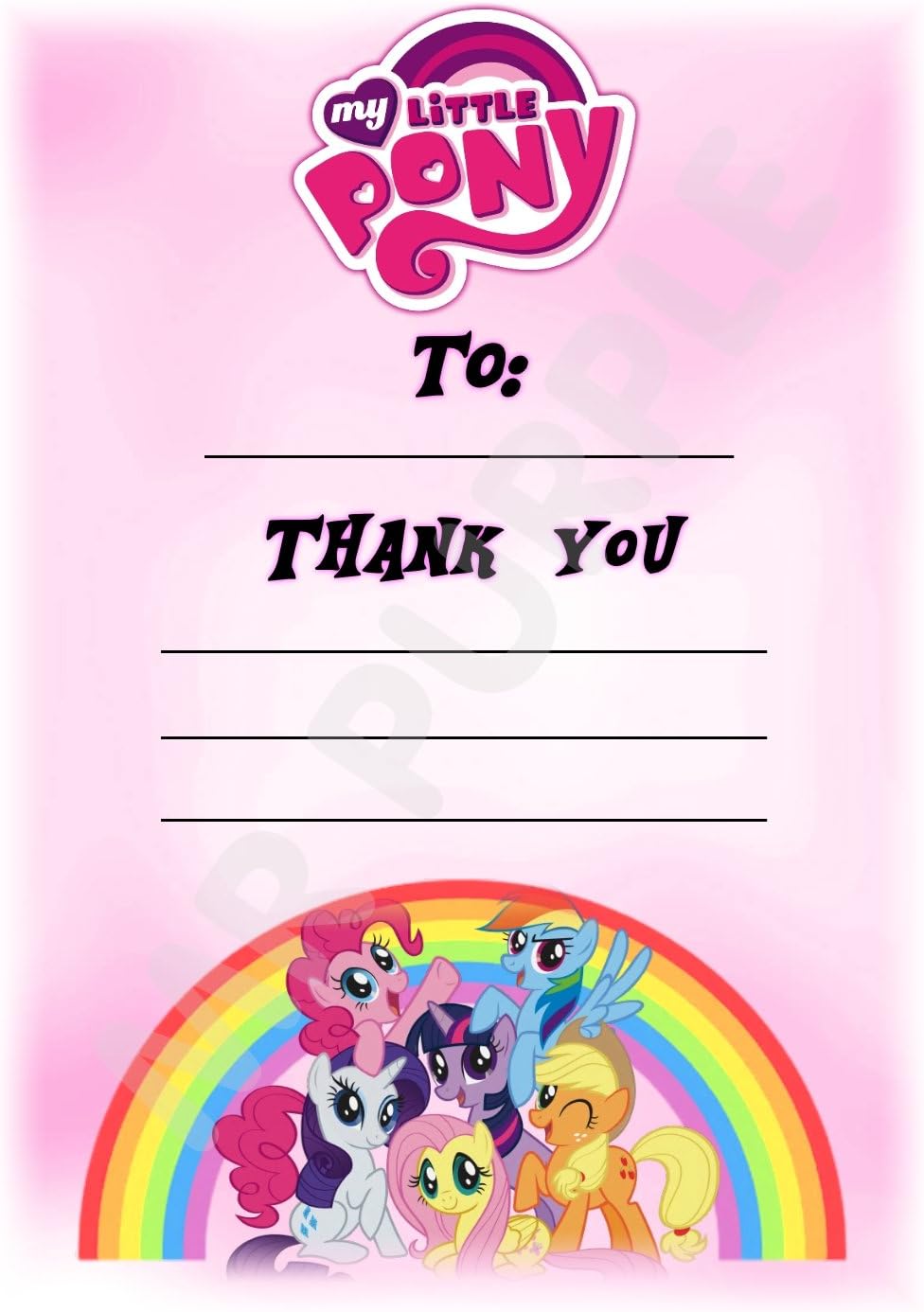 My Little Pony Thank You for Coming Party Cards - Portrait Rainbow ...
