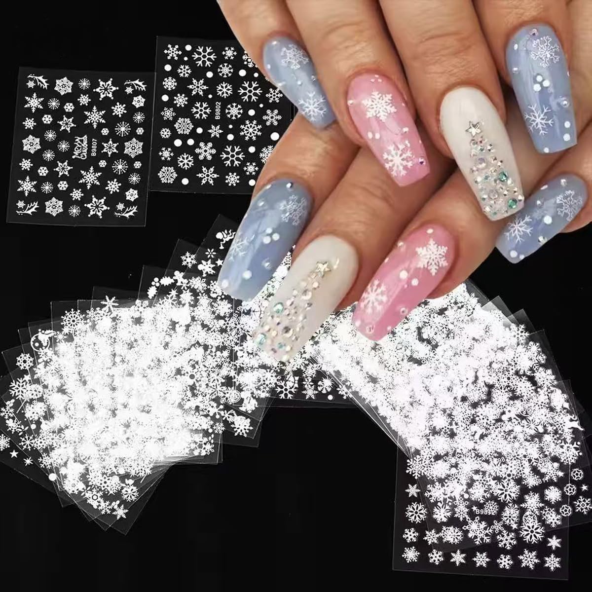 Amazon.com: 30 Sheets Christmas Nail Art Stickers Snowflake Nail ...