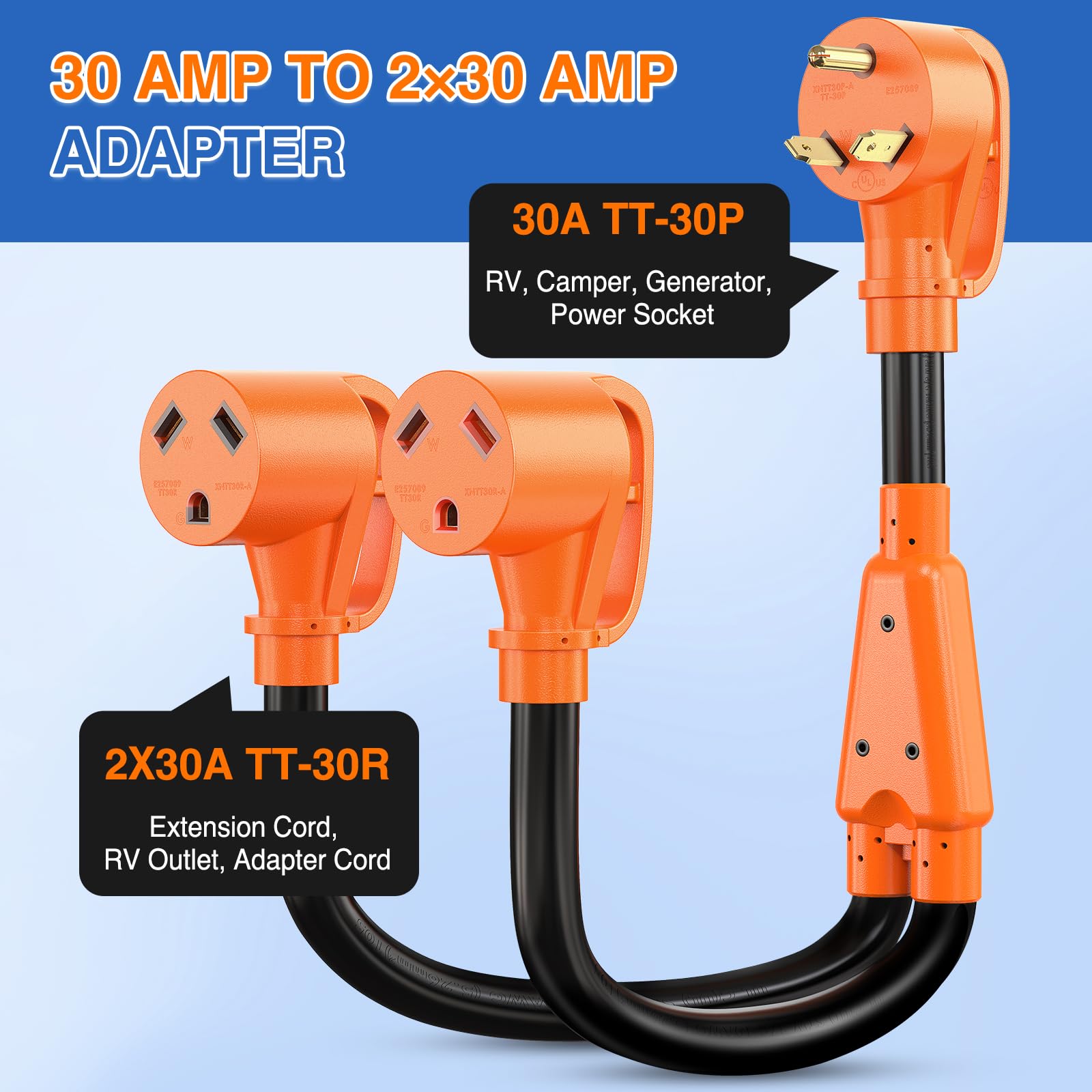 Snapklik.com : 30 Amp RV Y Splitter Adapter Cord 30A Male Plug To Two ...