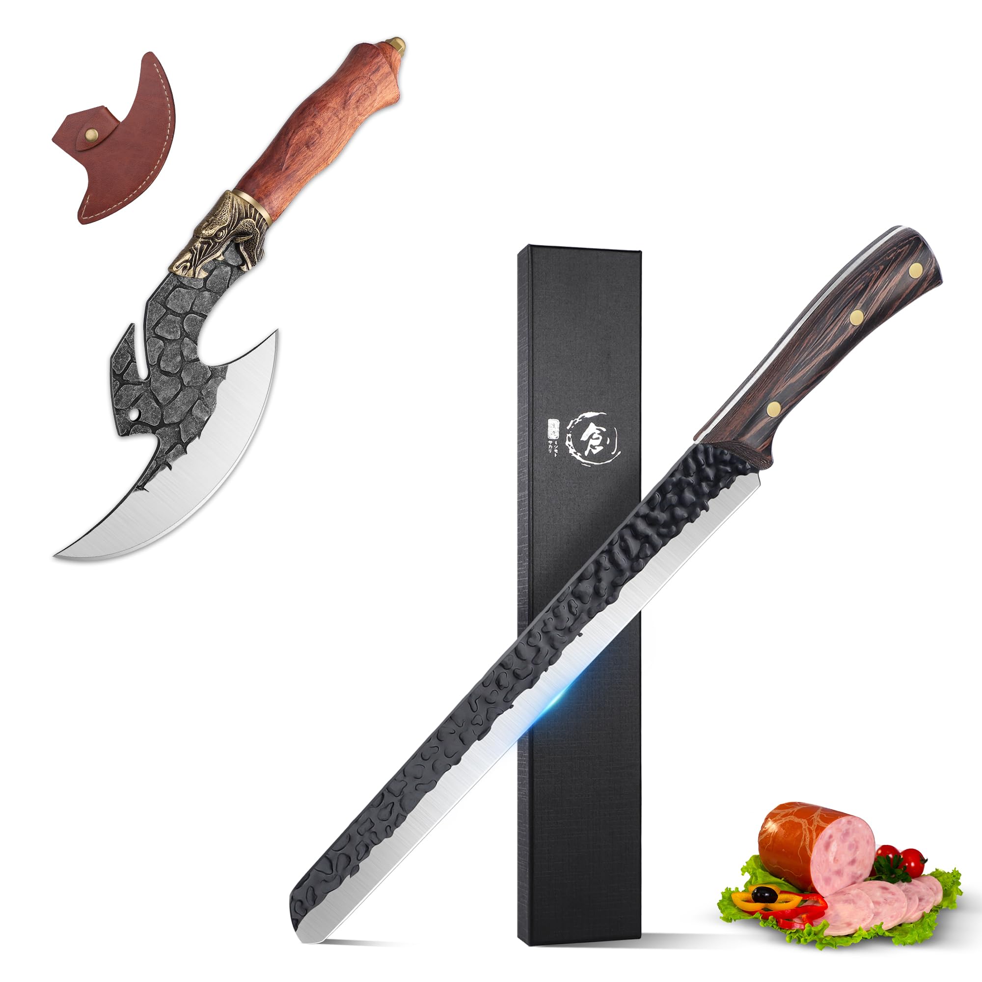 Amazon.com: ROCOCO The 11'' Slicing Knife and Dragon Viking Cleaver Set ...