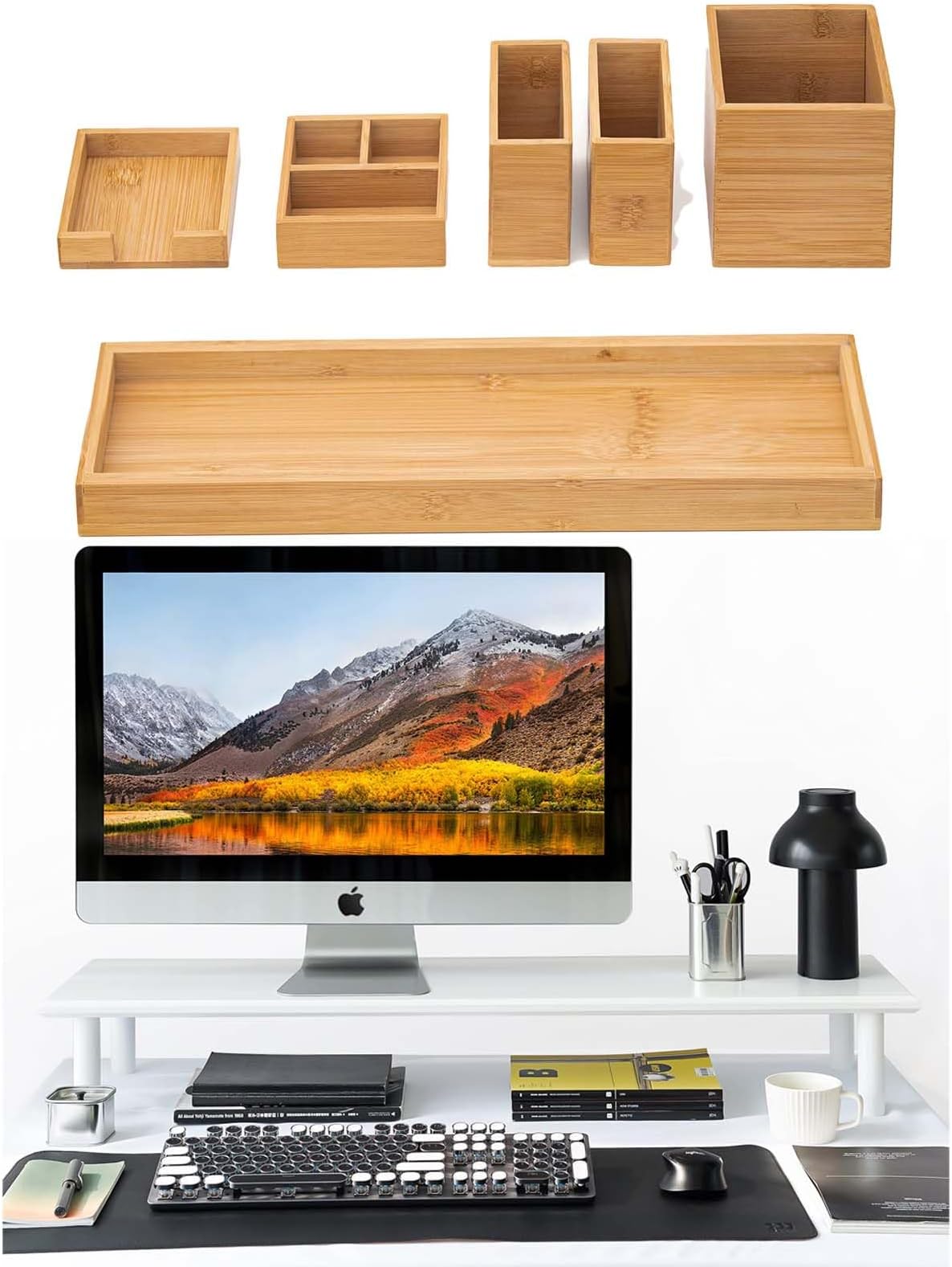 Amazon.com: ROCDEER White Vanity Tray and Black Dual Monitor Stand ...