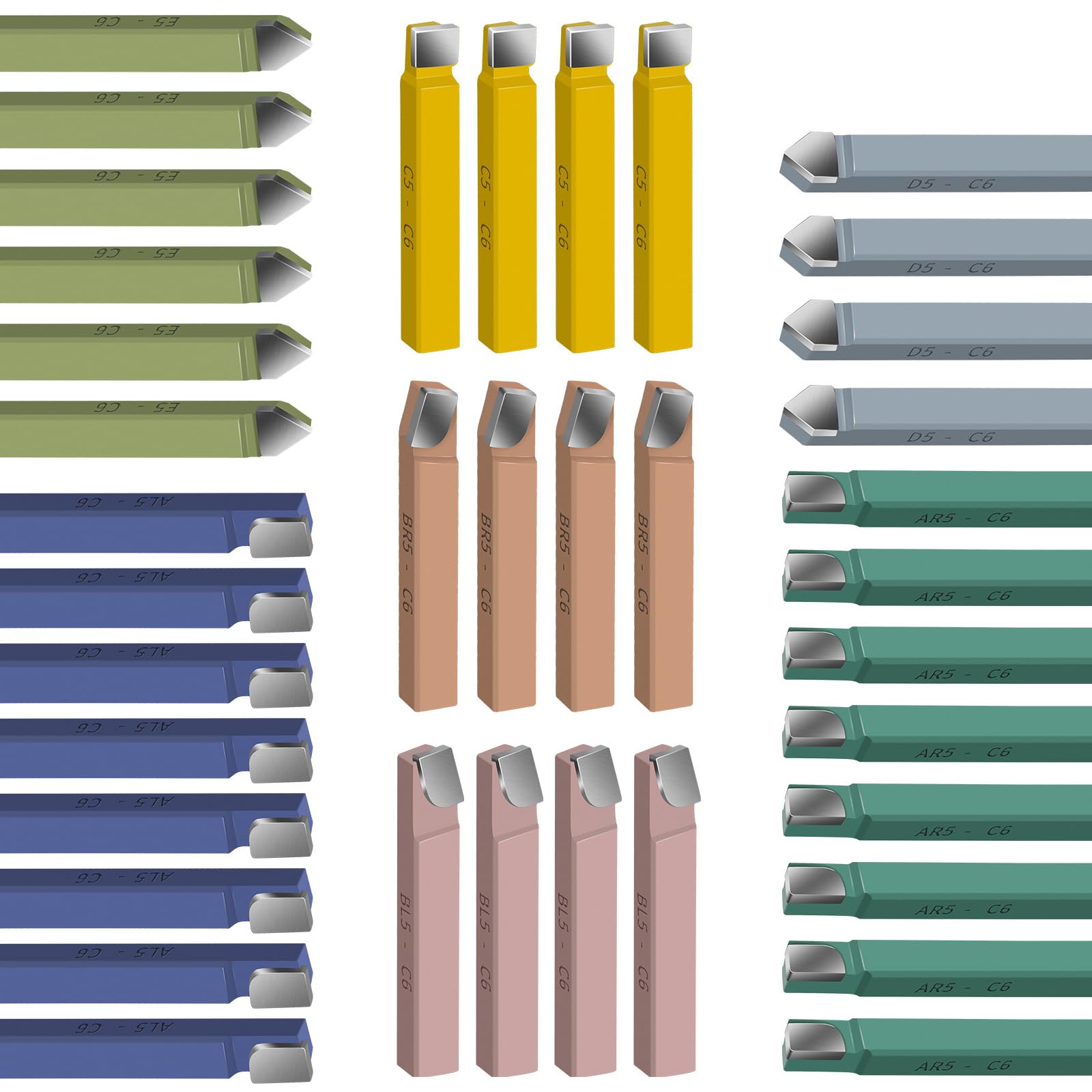 38PCS 5/16" Metal Lathe Cutting Tools,C-6 Carbide Tip Cutter Tool Bit ...