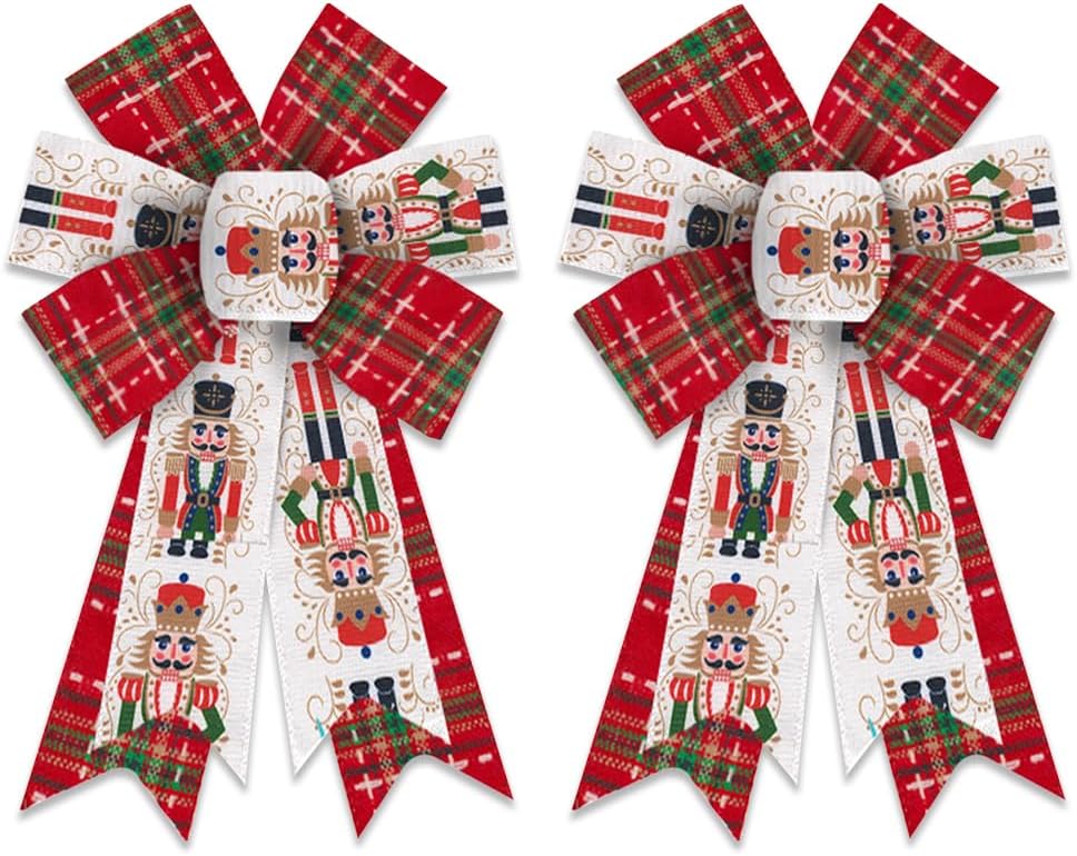 Amazon.com: 2 Pack Christmas Wreath Bows, Christmas Nutcracker Plaids ...