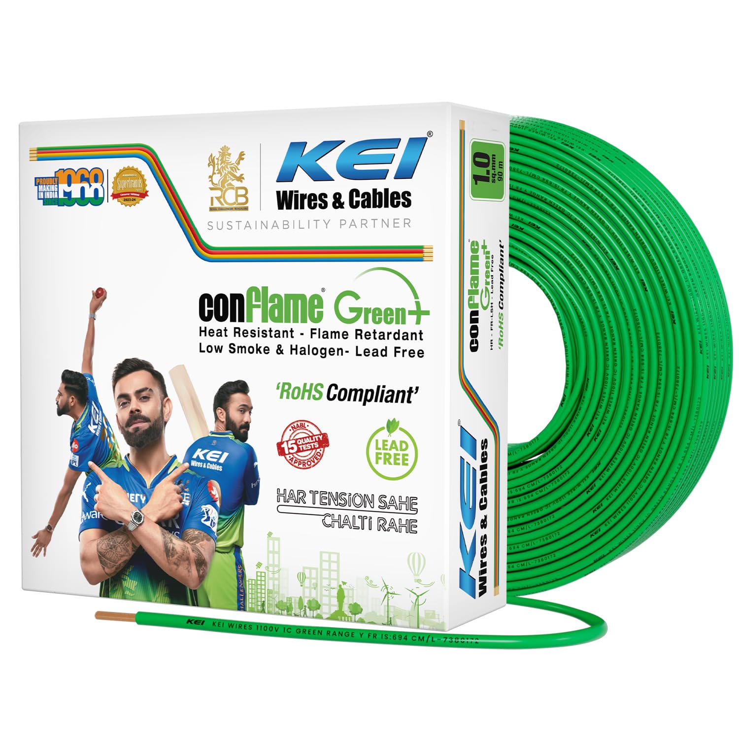 KEI CONFLAME GREEN PLUS 1 sqmm 1 Core Copper Heat Resistant Flame ...