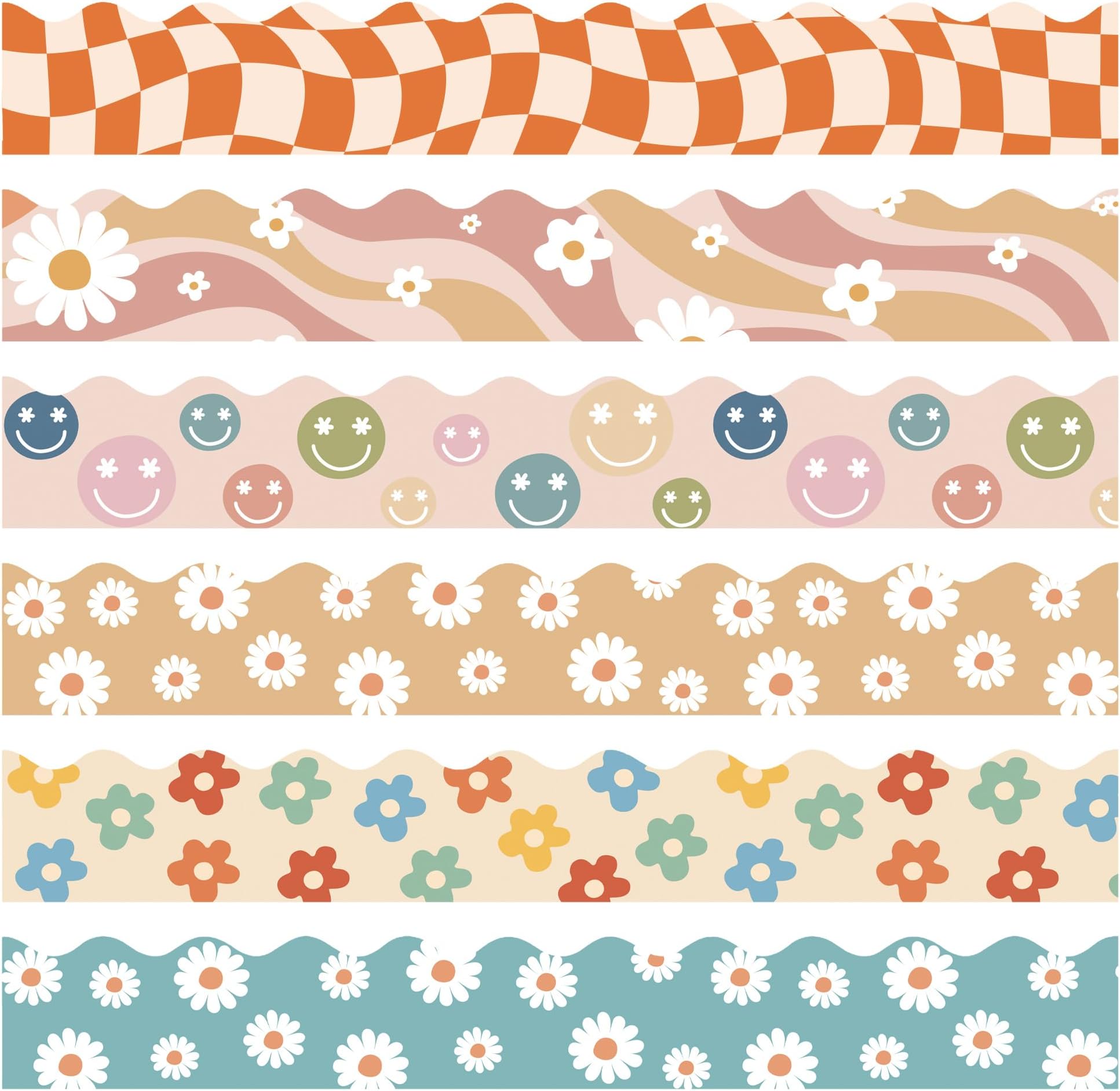 Amazon.com: Whaline 82Ft Groovy Vintage Bulletin Board Borders Boho ...