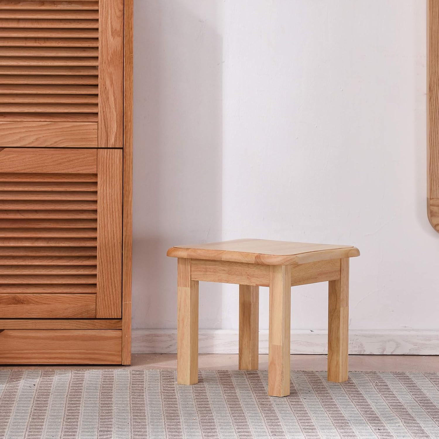 IBUYKE Step Stool Rubber Wood Bathroom, Footsool Small Square Stool ...