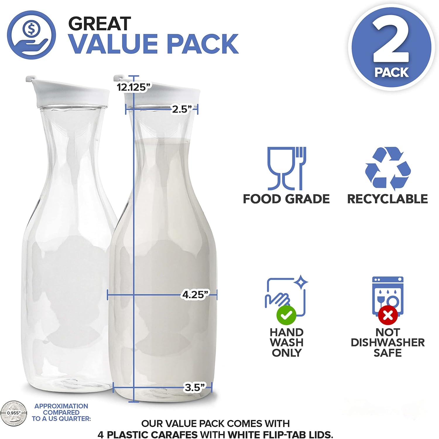 Juice Carafe with Lids (Set of 2) 50 oz Carafes for Mimosa Bar, Drink ...