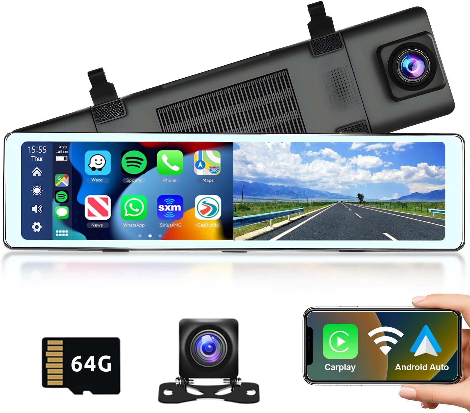 Amazon.com: Wireless Carplay Front & Rear View Camera Car Driving ...