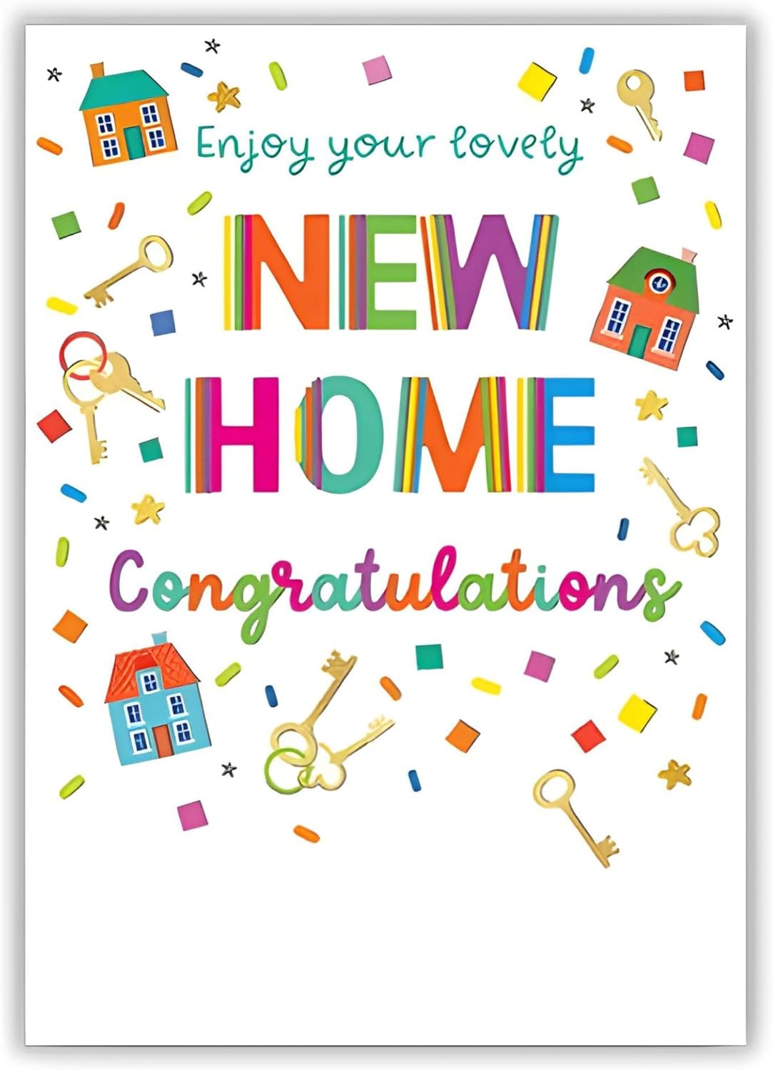 Paper Rose New Home Congratulations Card - Colourful Confetti and Keys ...