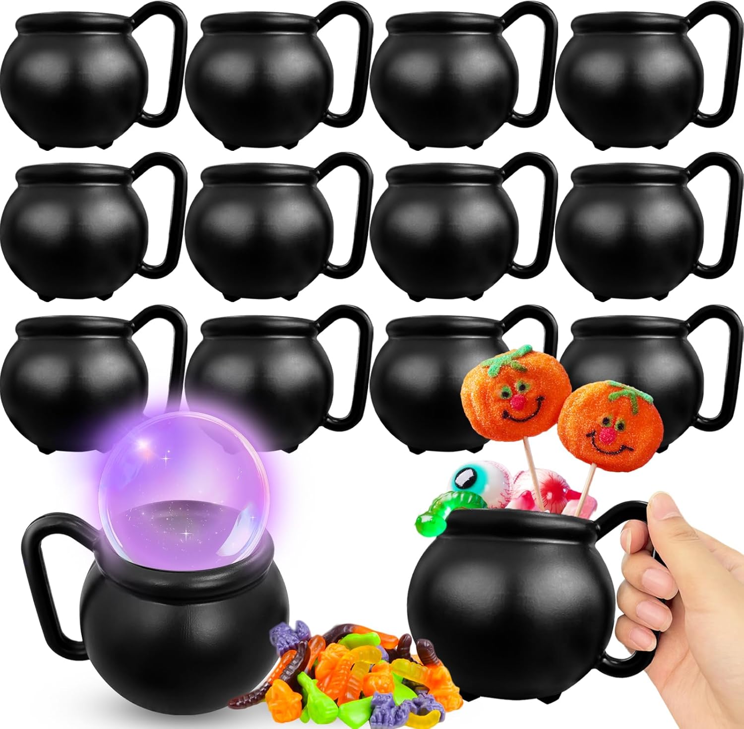 Amazon.com: 12 Pcs 15oz Halloween Cauldron Mugs,Plastic Black Candy Pot ...