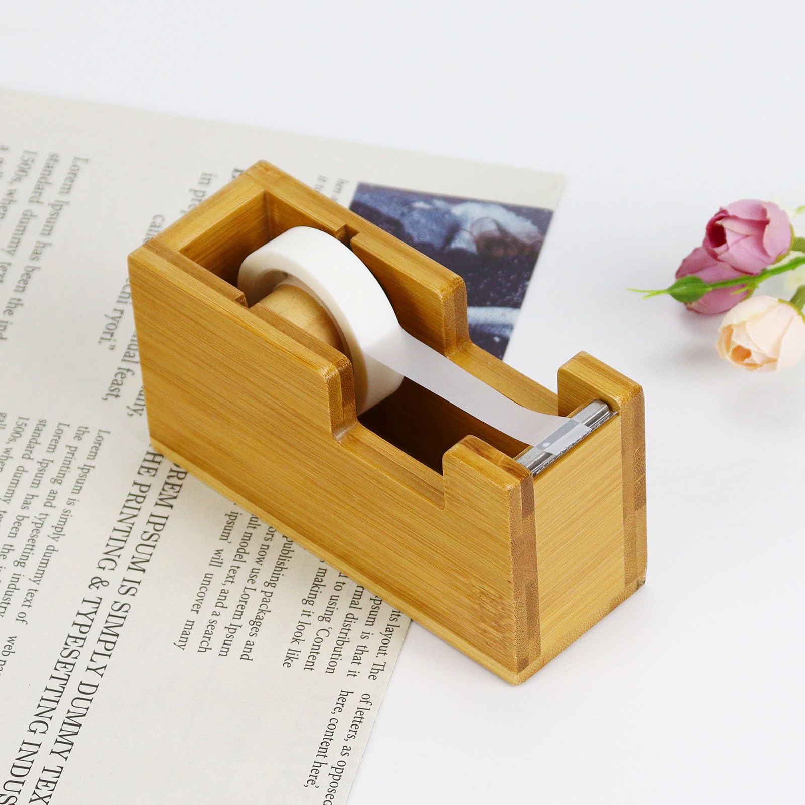 Snapklik.com : Tape Dispenser Desk, Natural Bamboo Wood Desktop Tape ...