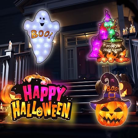 Amazon.com : GLOWNOVA 4 Pack Lighted Halloween Window Silhouette ...