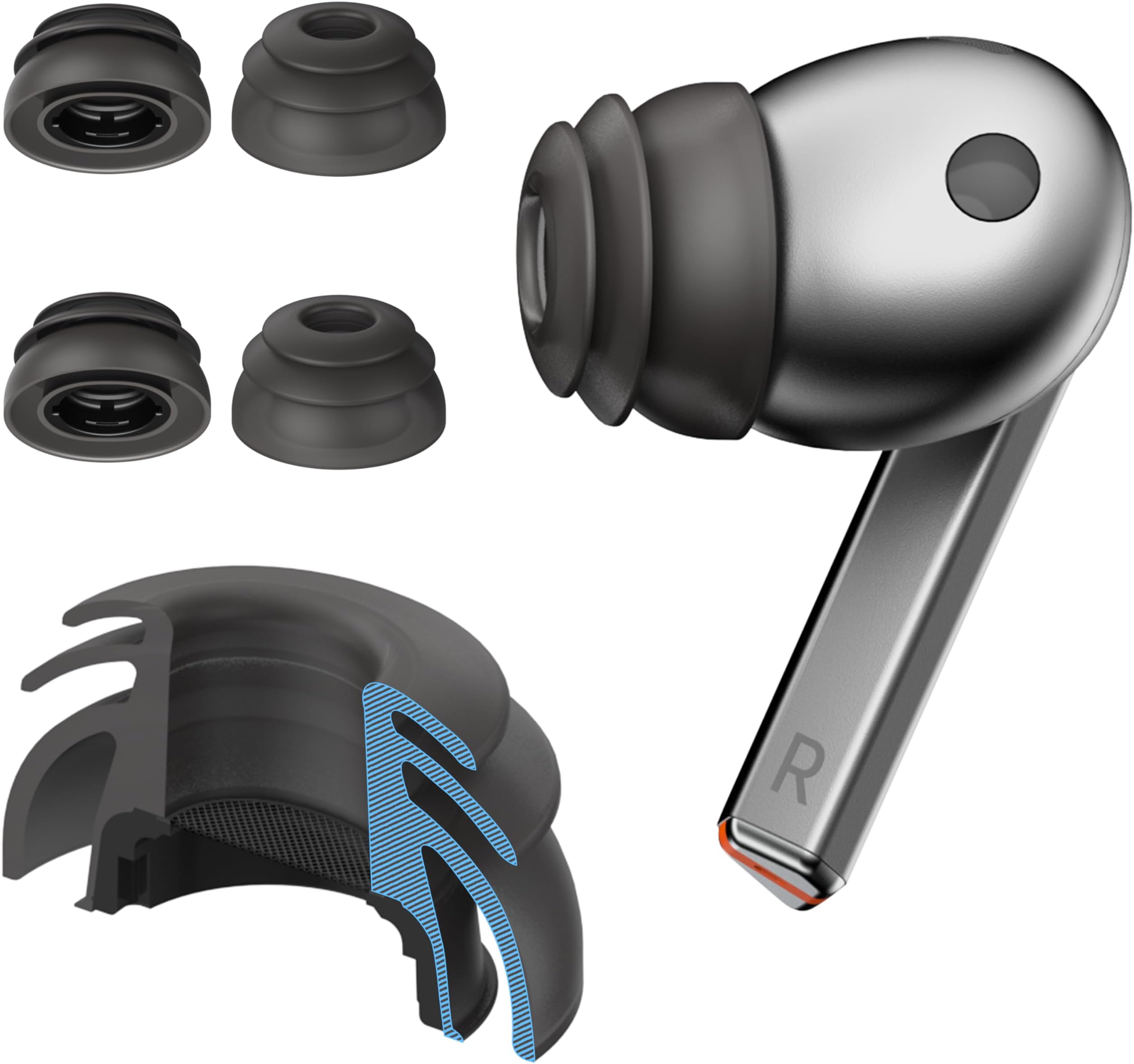 Amazon.com: Premium Multi-Flange Eartips for Galaxy Buds3 Pro (Black ...