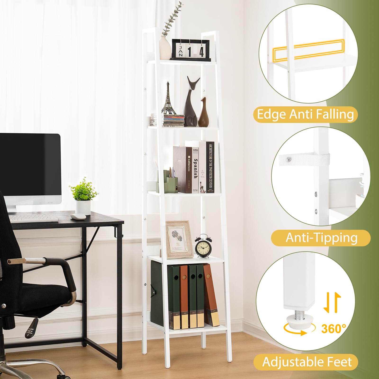 Snapklik.com : Ladder Shelf, 5 Tier Tall Ladder Bookshelf Corner Shelf ...