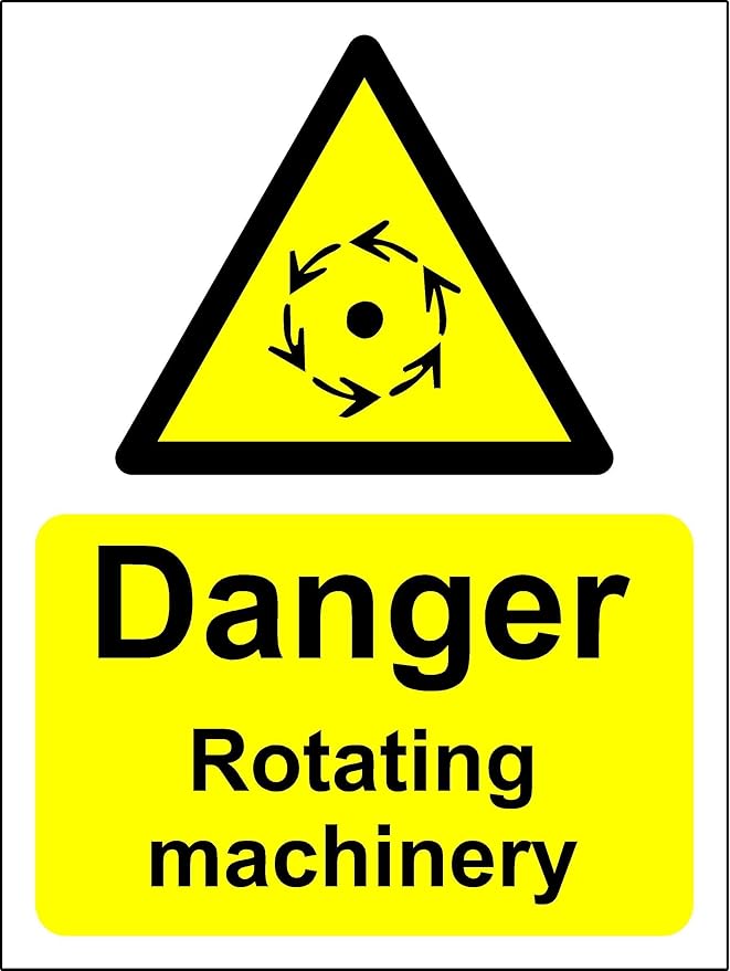 Danger rotating machinery safety sign - Self adhesive sticker 300mm x ...