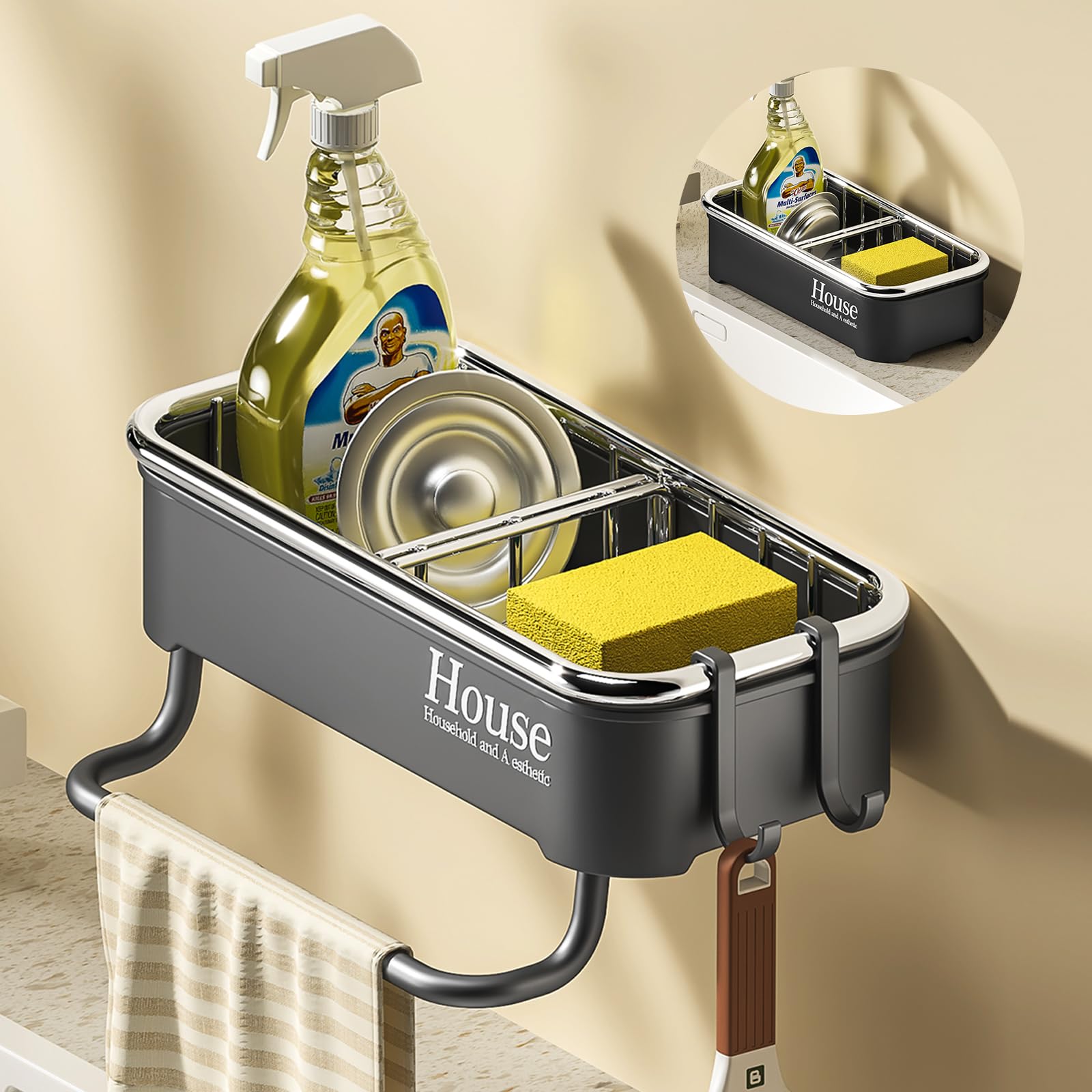 MENGCOOL Sink Caddy, Stainless Steel Kitchen Sink Organiser, Removable ...