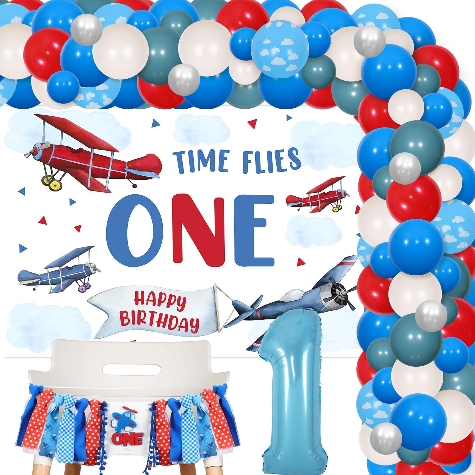 Amazon.com: Wonmelody Airplane First Birthday Decor Airplane 1st ...