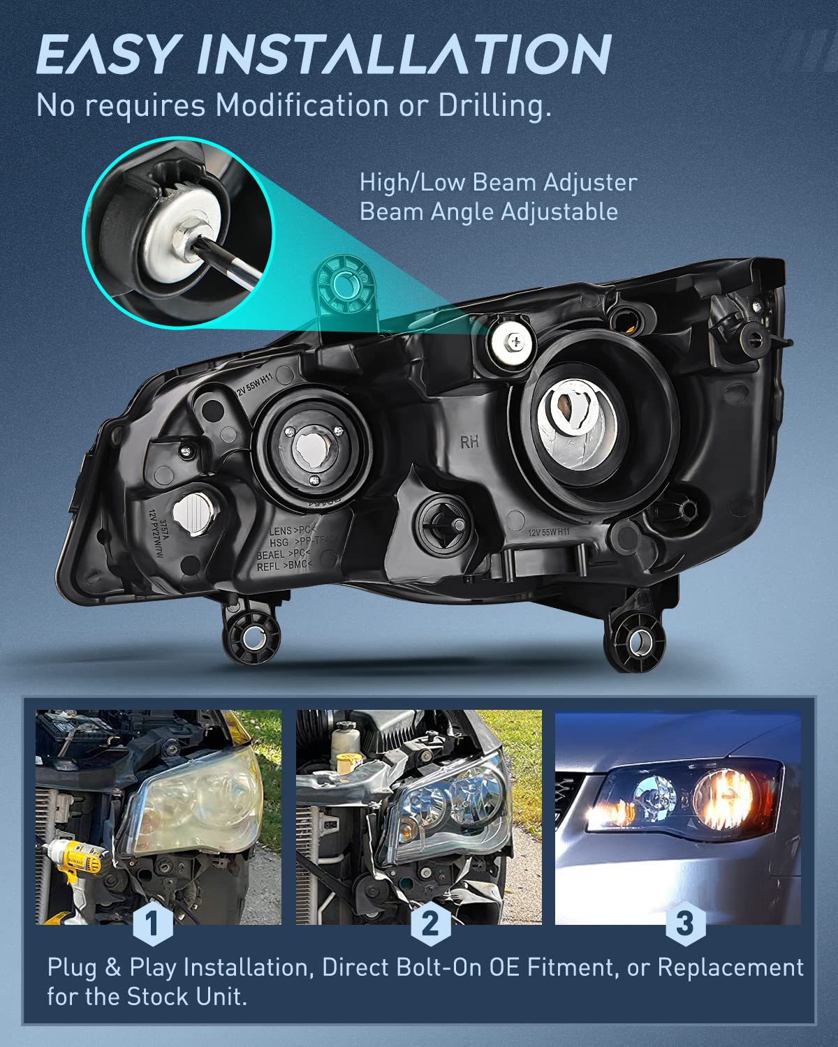 1 PCs )Nilight Headlight Assembly for 2011 2012 2013 2014 2015 2016 ...