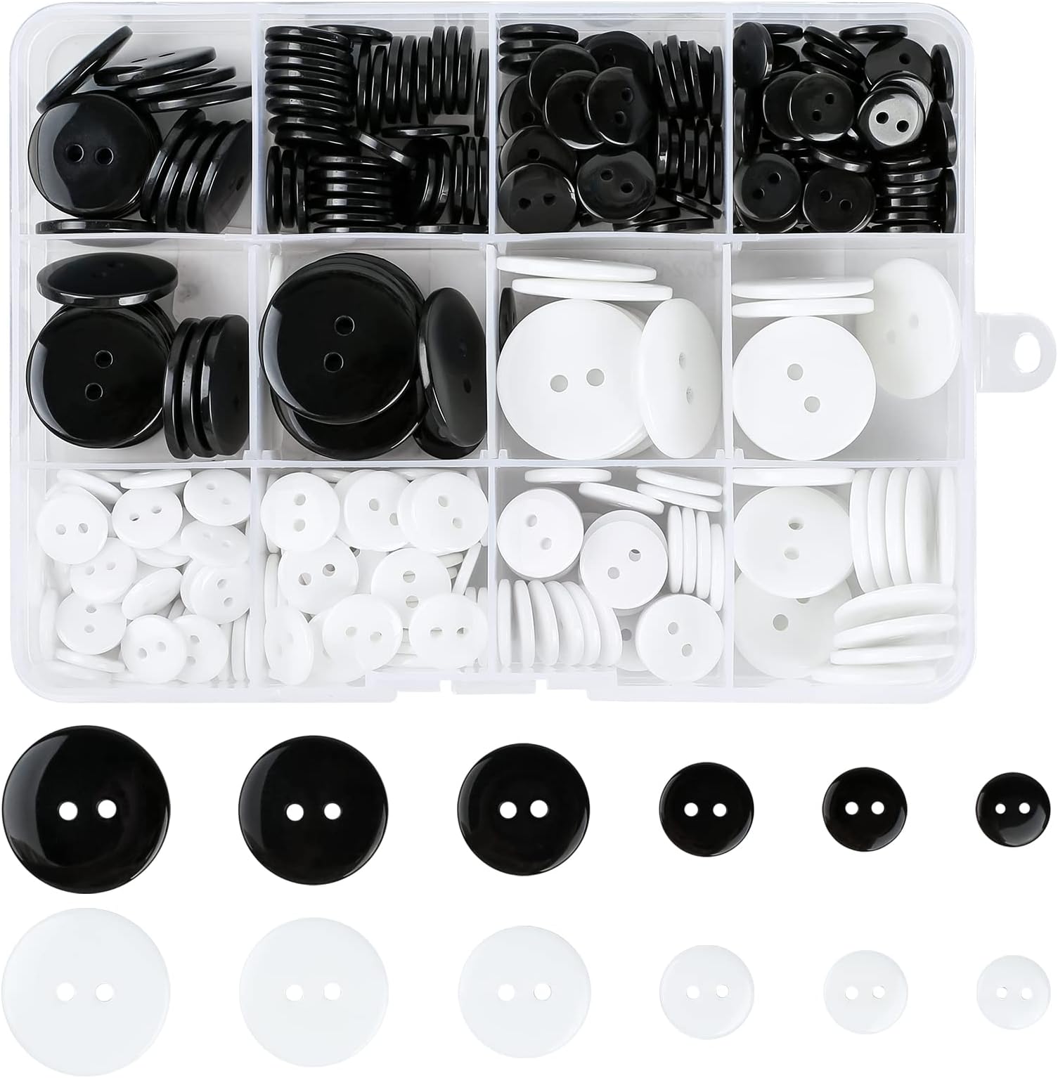YHT 100PCS Sewing Buttons with Storage Box,4-Hole Round Black Buttons ...