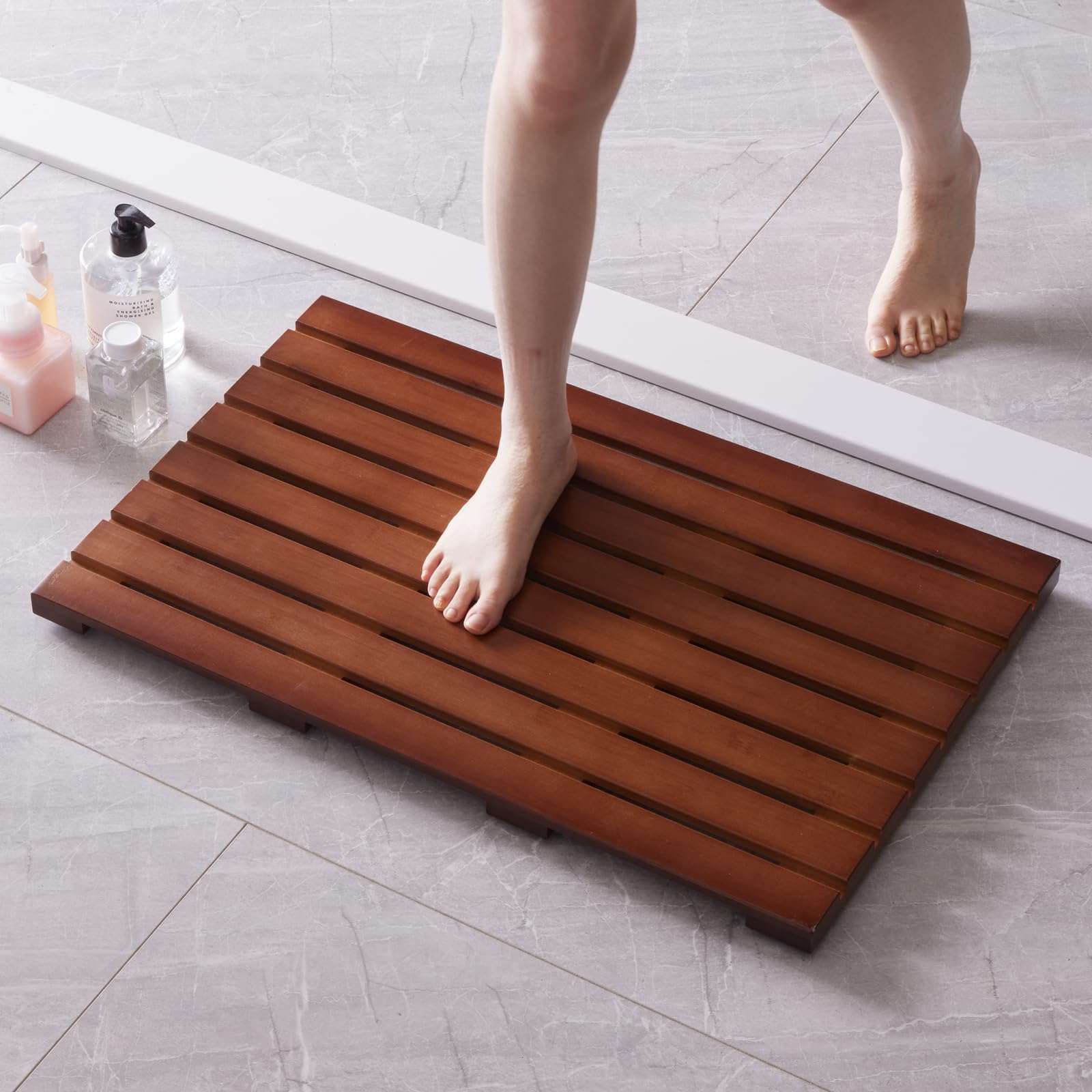 Amazon.com: Bath Mat for Shower, Wooden Floor Mat for Bathroom,Non-Slip ...