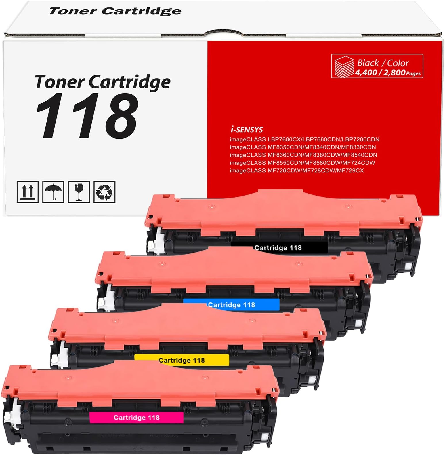 5 Pack Color Toner Set 5-Pack Toner Cartridges For Canon 118 - Black ...